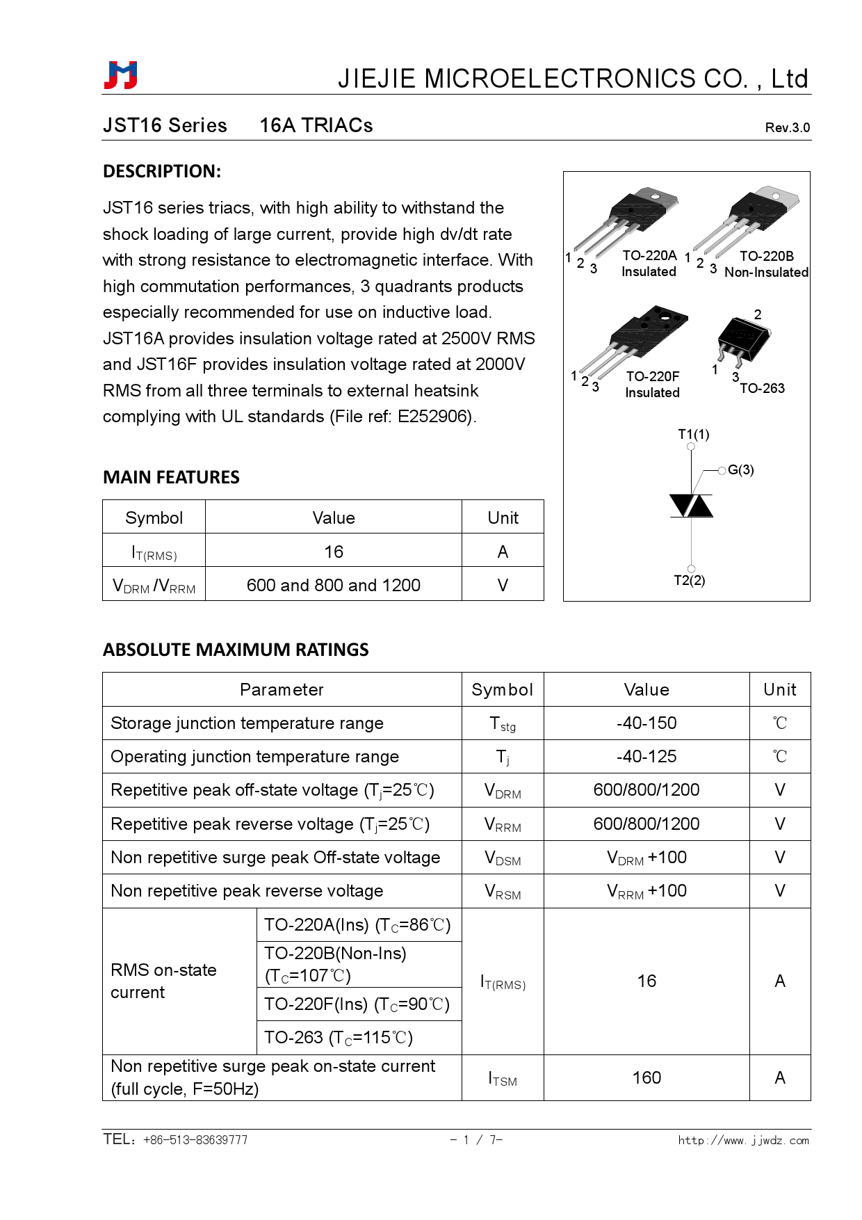 JST16A-800BW_（JJW(捷捷微)）JST16A-800BW中文资料_价格_PDF手册-立创电子商城