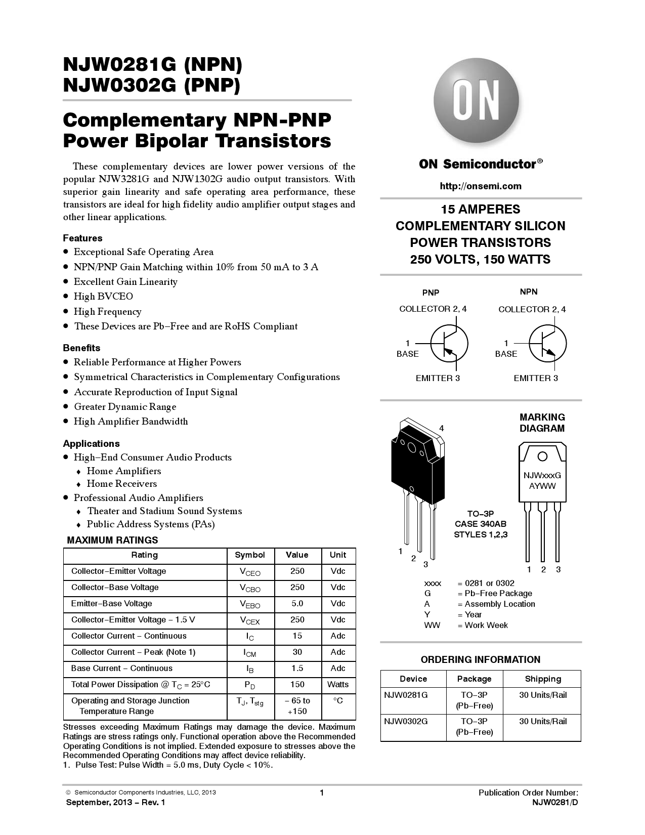 NJW0302G_（onsemi(安森美)）NJW0302G中文资料_价格_PDF手册-立创电子商城