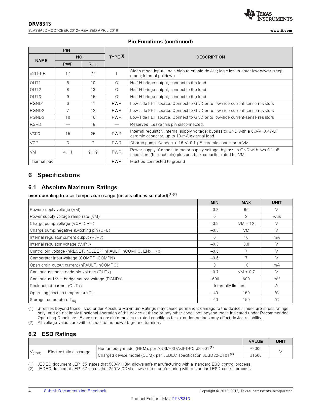 DRV8313RHHR_（TI(德州仪器)）DRV8313RHHR中文资料_价格_PDF手册-立创电子商城