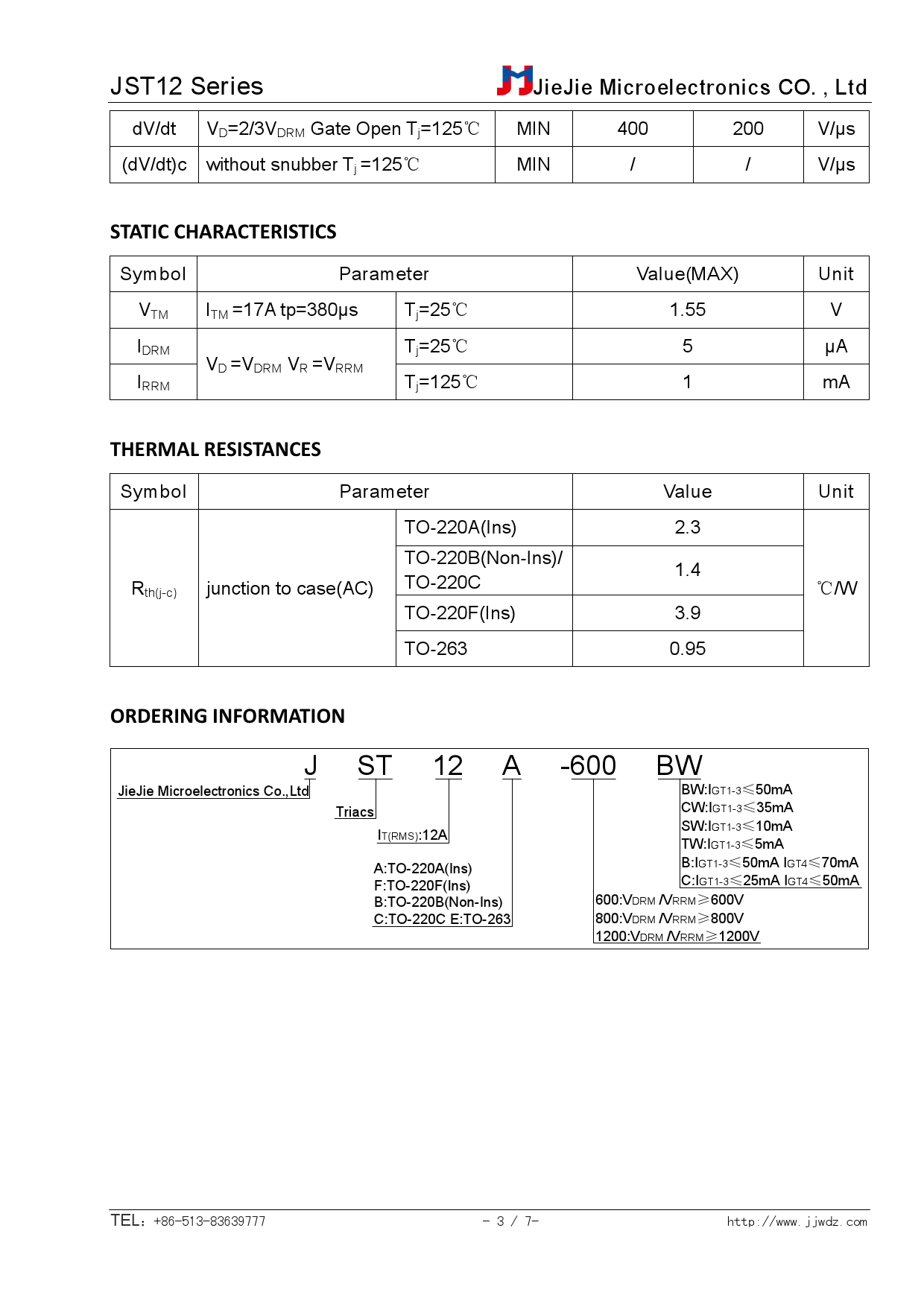 JST12A-600CW_（JJW(捷捷微)）JST12A-600CW中文资料_价格_PDF手册-立创电子商城