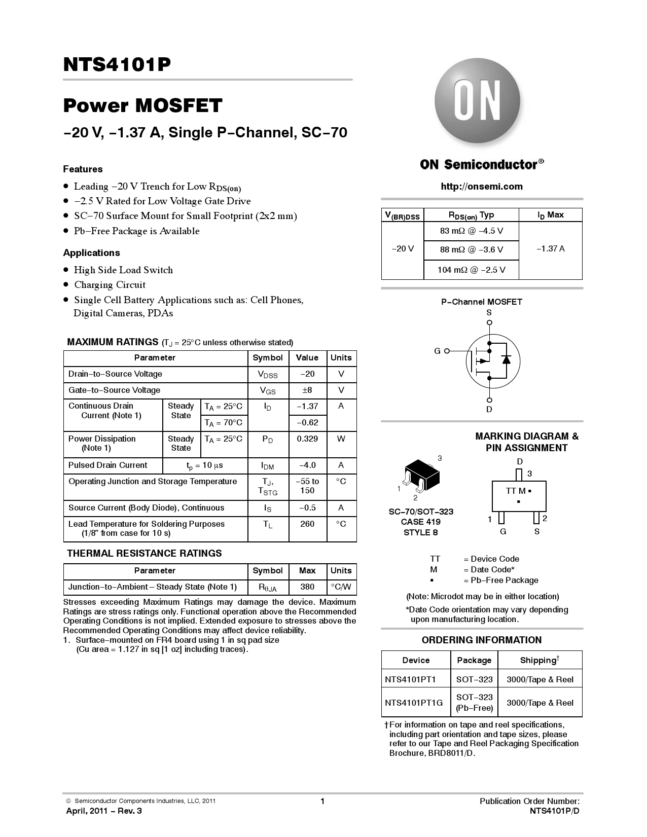 NTS4101PT1G_（onsemi(安森美)）NTS4101PT1G中文资料_价格_PDF手册-立创电子商城
