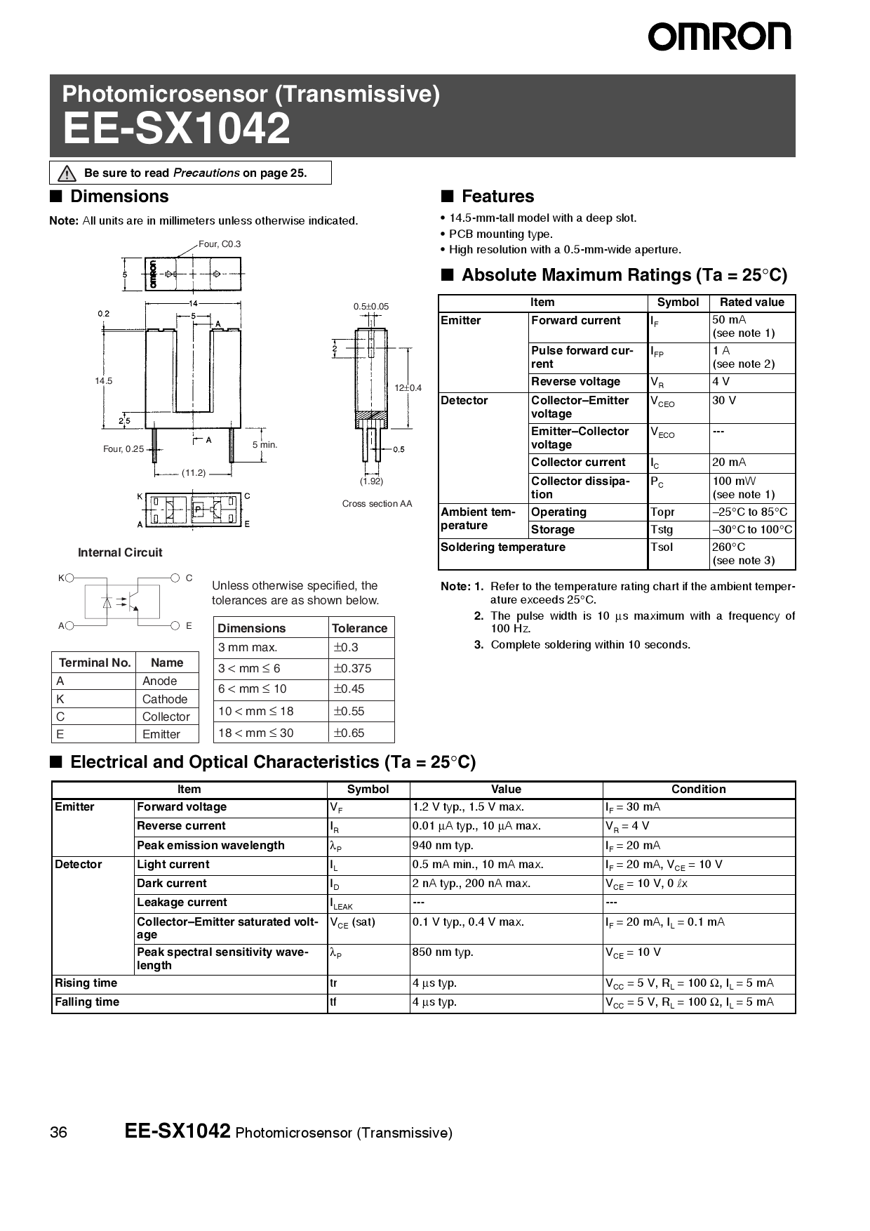 EE-SX1042_（OMRON(欧姆龙)）EE-SX1042中文资料_价格_PDF手册-立创电子商城