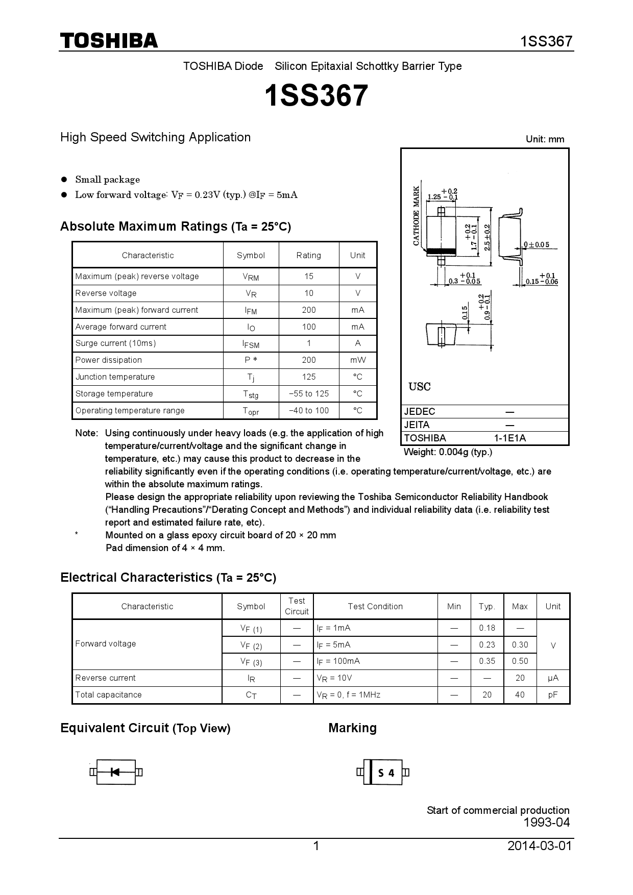1SS367,H3F_（TOSHIBA(东芝)）1SS367,H3F中文资料_价格_PDF手册-立创电子商城