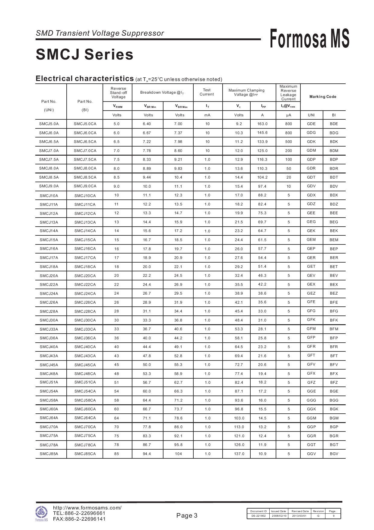 SMCJ20A_（FMS(美丽微)）SMCJ20A中文资料_价格_PDF手册-立创电子商城