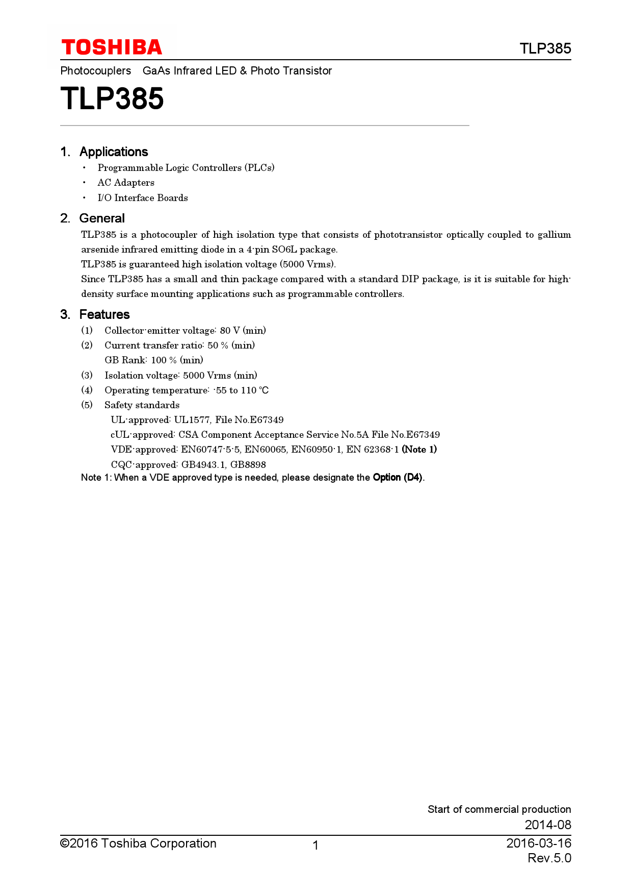 TLP385(GB-TPL,E_（TOSHIBA(东芝)）TLP385(GB-TPL,E中文资料_价格_PDF手册-立创电子商城