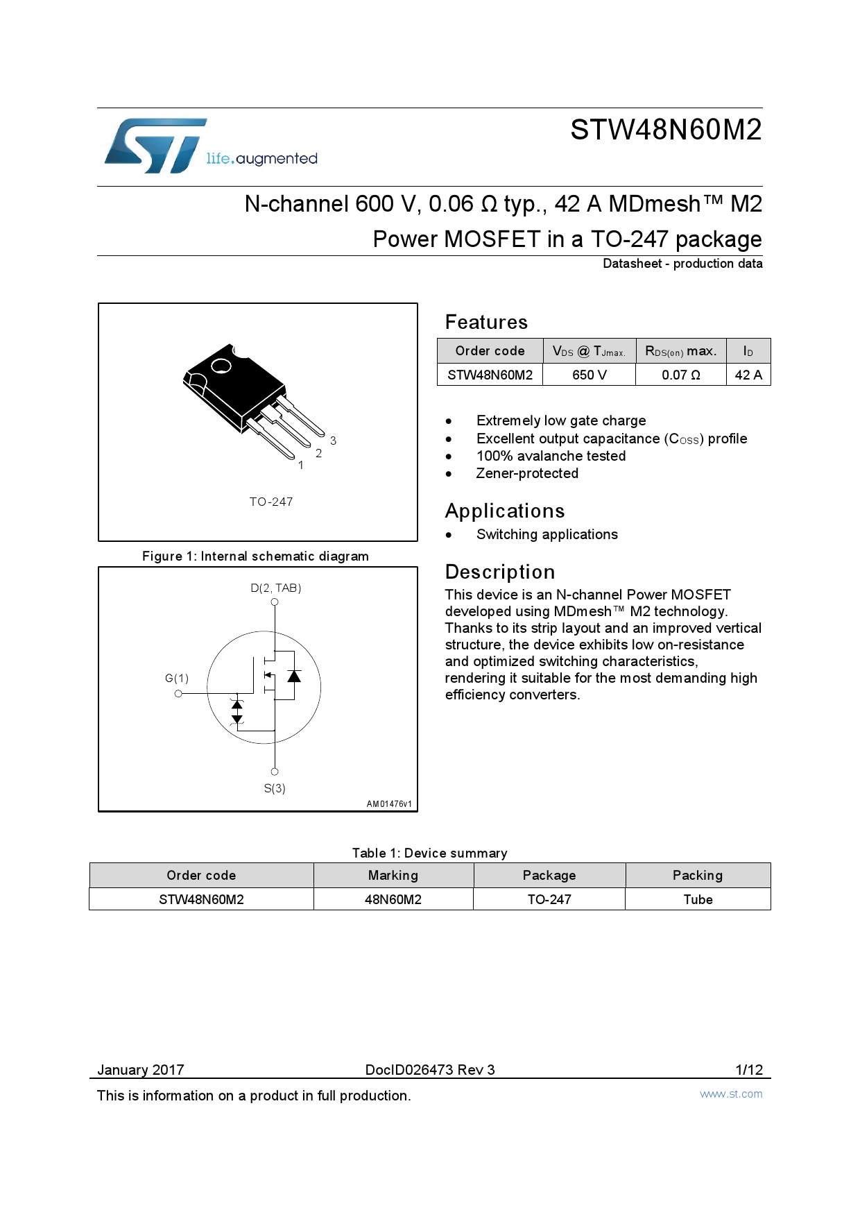 STW48N60M2_（ST(意法半导体)）STW48N60M2中文资料_价格_PDF手册-立创电子商城