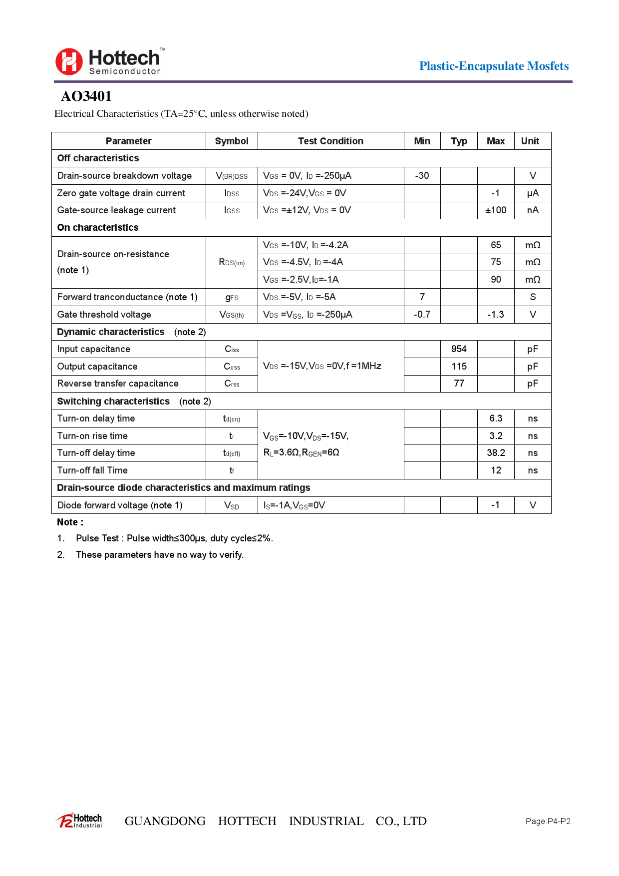 AO3401_（Hottech(合科泰)）AO3401中文资料_价格_PDF手册-立创电子商城