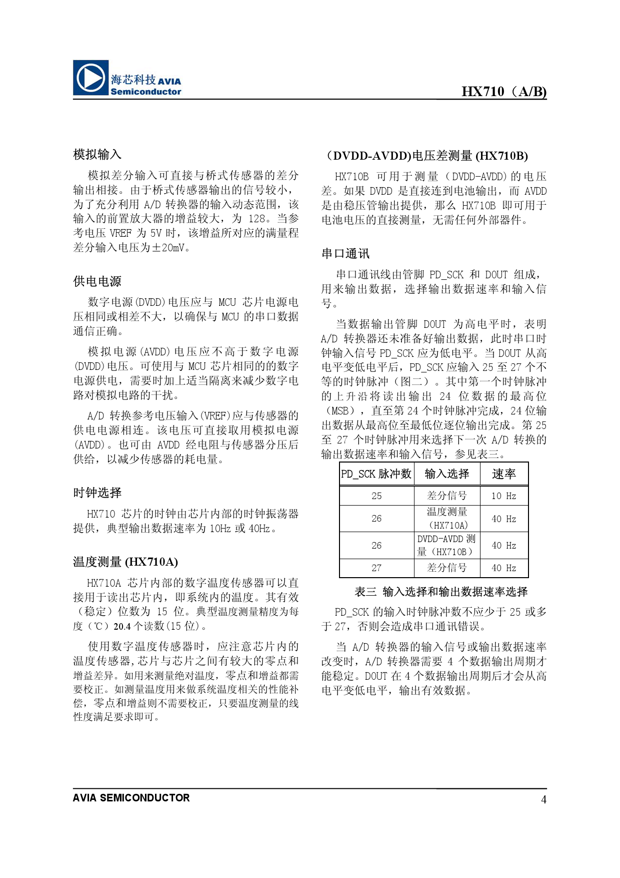 HX710A_（AVIA(海芯科技)）HX710A中文资料_价格_PDF手册-立创电子商城