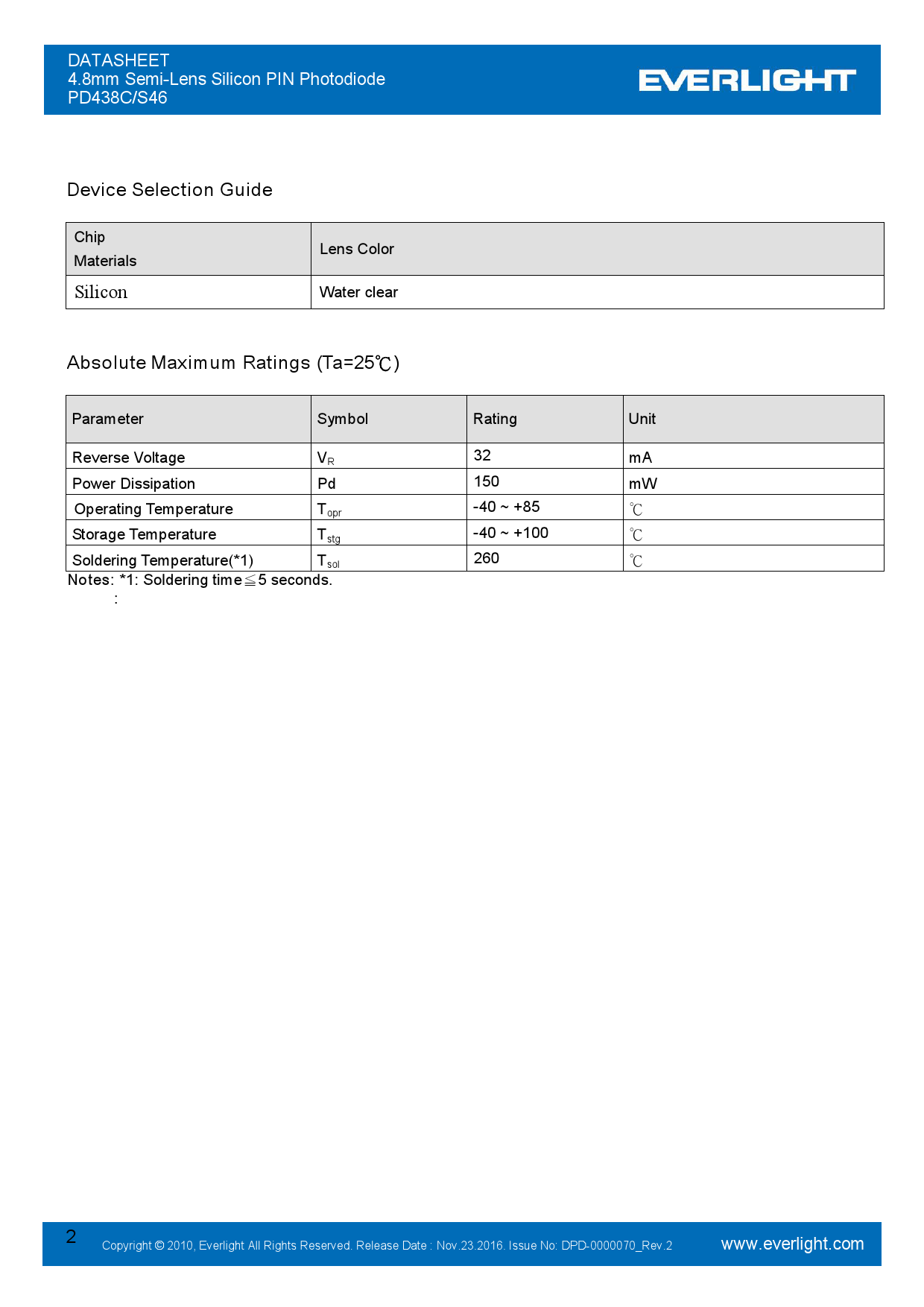 PD438C/S46_（EVERLIGHT(台湾亿光)）PD438C/S46中文资料_价格_PDF手册-立创电子商城