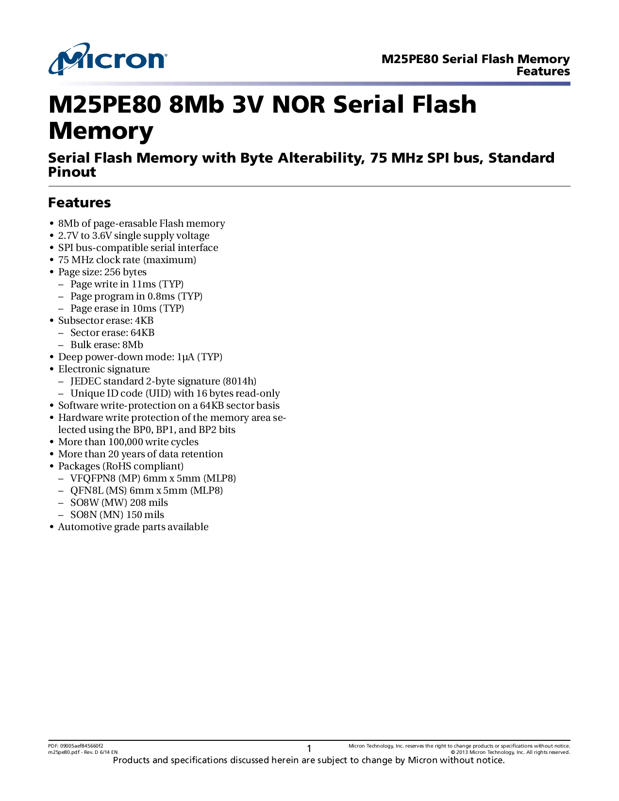 M25PE80-VMW6TG_（micron(镁光)）M25PE80-VMW6TG中文资料_价格_PDF手册-立创电子商城
