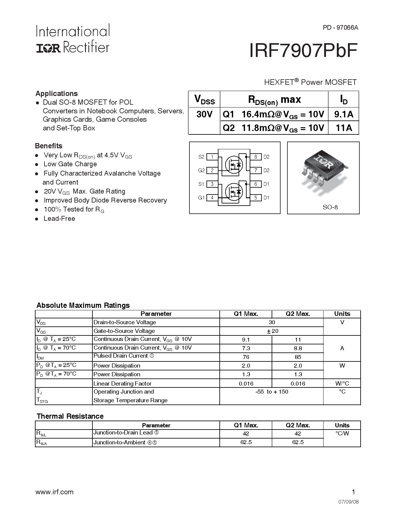 IRF7907TRPBF_（Infineon(英飞凌)）IRF7907TRPBF中文资料_价格_PDF手册-立创电子商城