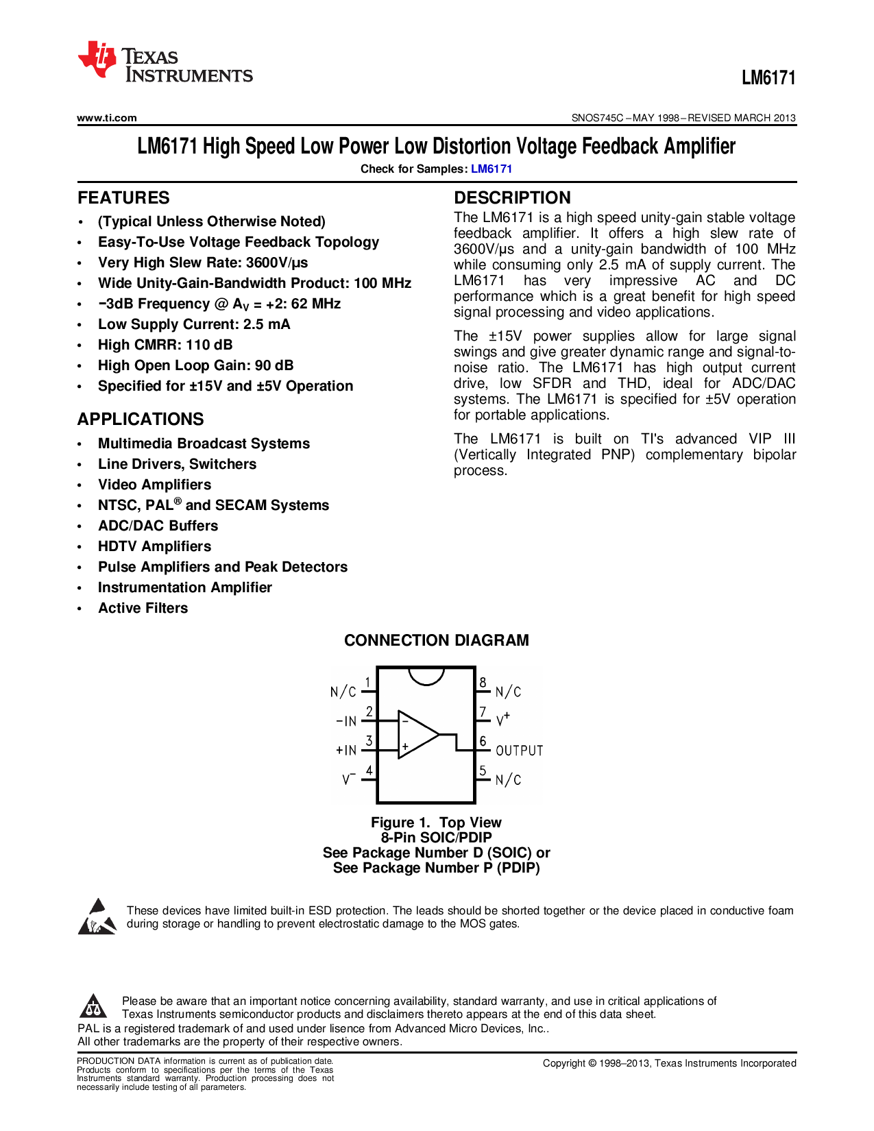 LM6171AIMX/NOPB_（TI(德州仪器)）LM6171AIMX/NOPB中文资料_价格_PDF手册-立创电子商城