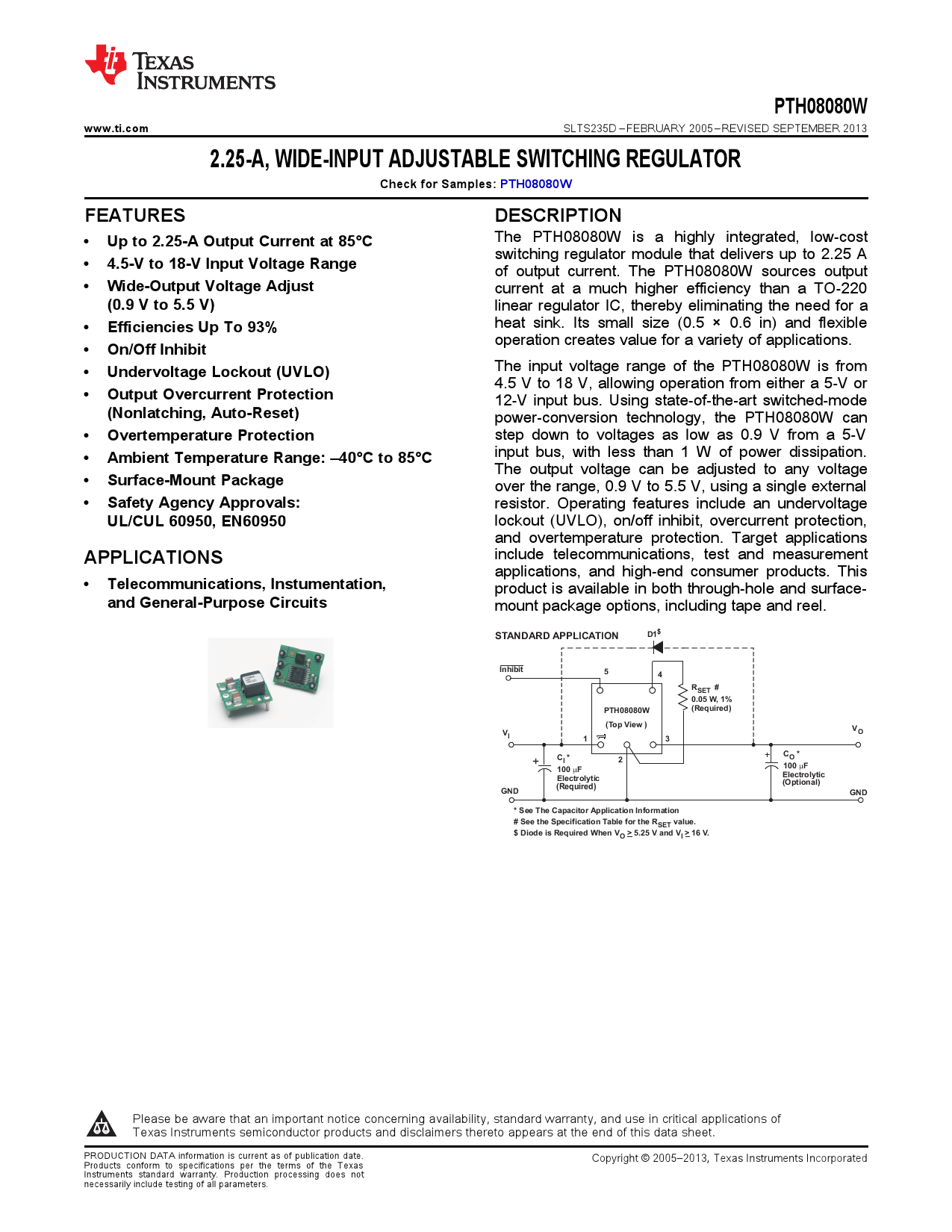 PTH08080WAH_（TI(德州仪器)）PTH08080WAH中文资料_价格_PDF手册-立创电子商城