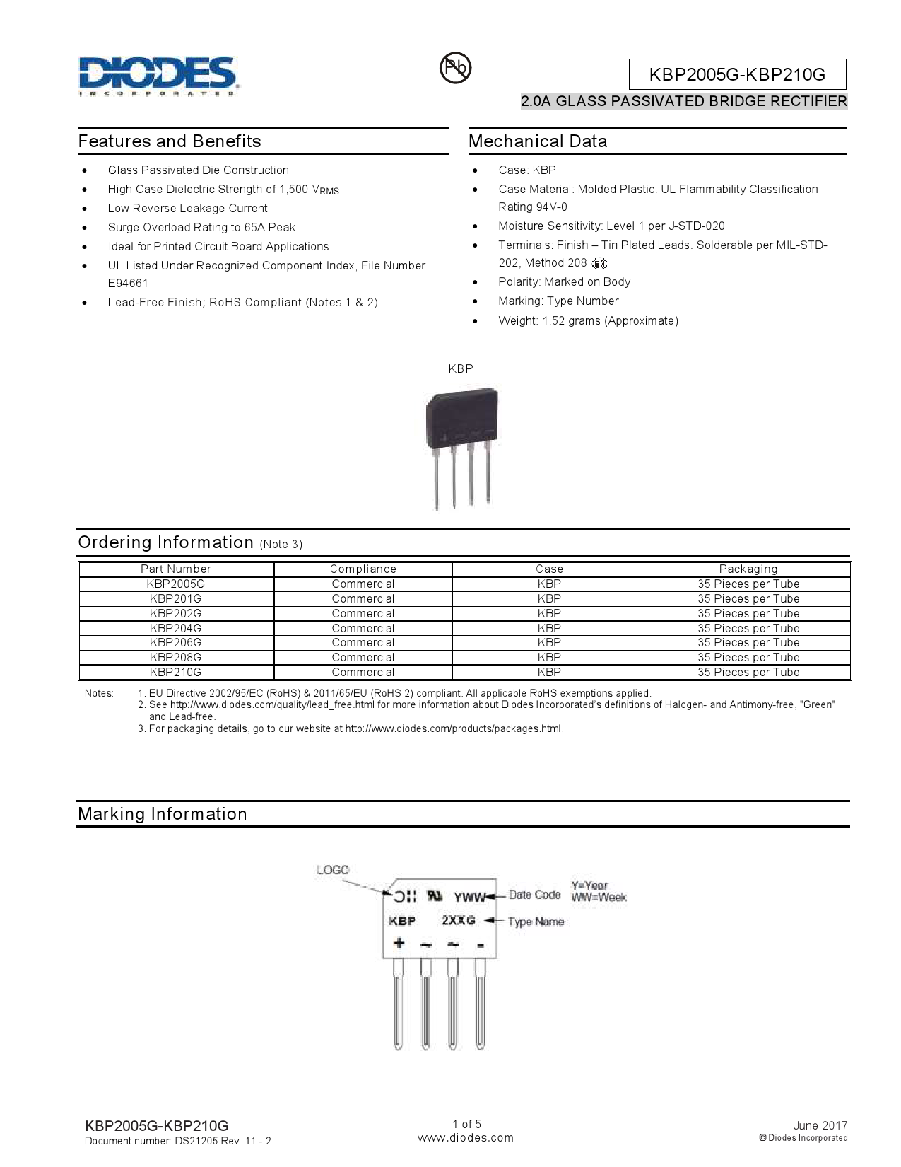 KBP208G_（DIODES(美台)）KBP208G中文资料_价格_PDF手册-立创电子商城
