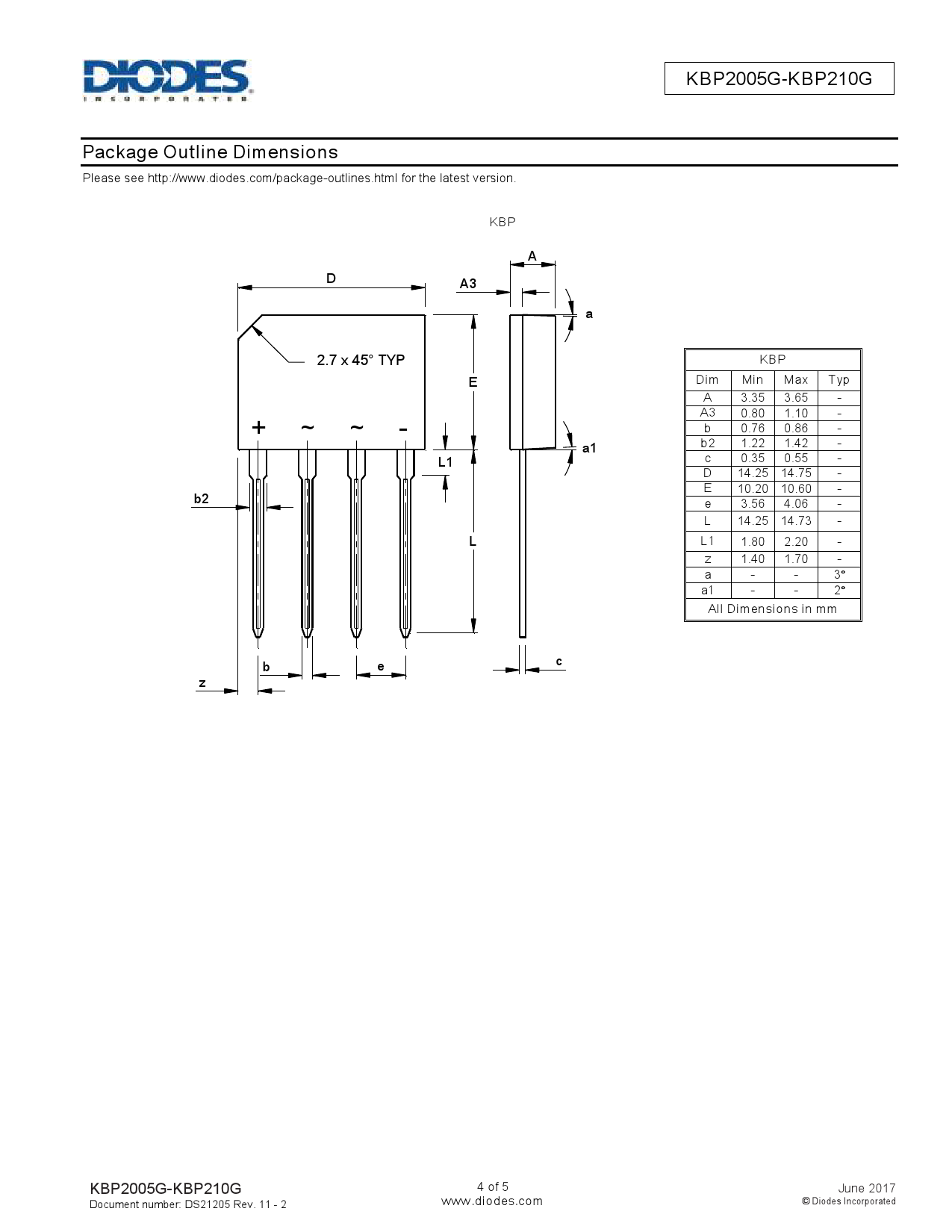 KBP208G_（DIODES(美台)）KBP208G中文资料_价格_PDF手册-立创电子商城