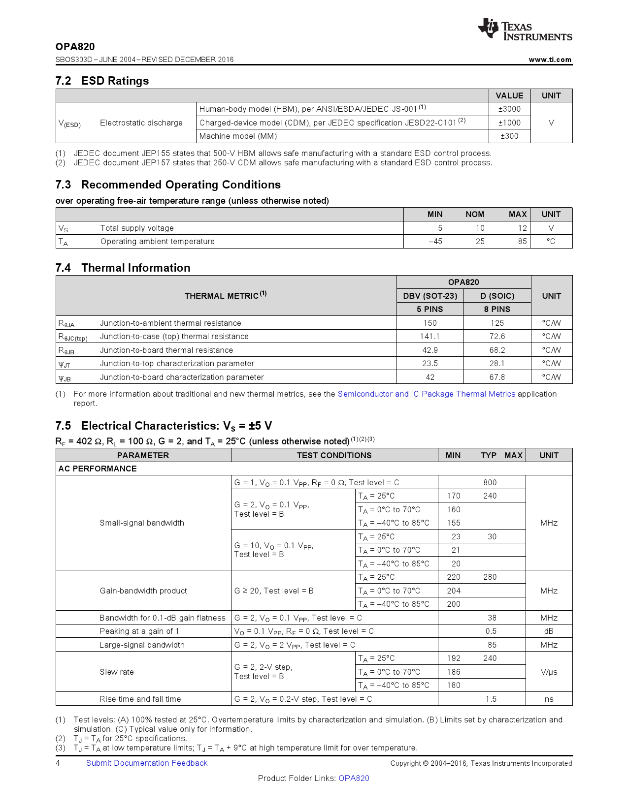 OPA820IDBVR_（TI(德州仪器)）OPA820IDBVR中文资料_价格_PDF手册-立创电子商城