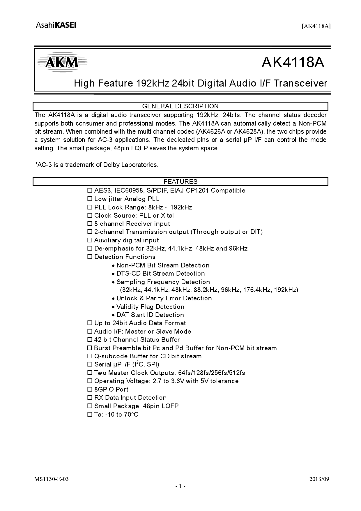 AK4118AEQ_（AKM）AK4118AEQ中文资料_价格_PDF手册-立创电子商城