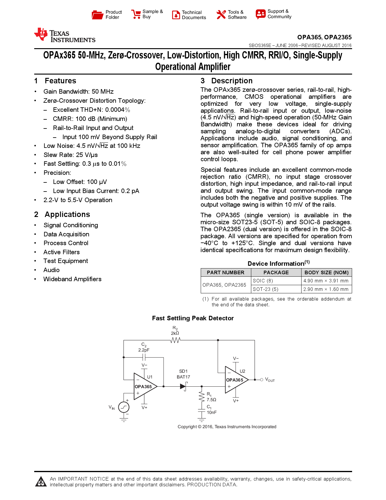 OPA365AIDBVR_（TI(德州仪器)）OPA365AIDBVR中文资料_价格_PDF手册-立创电子商城