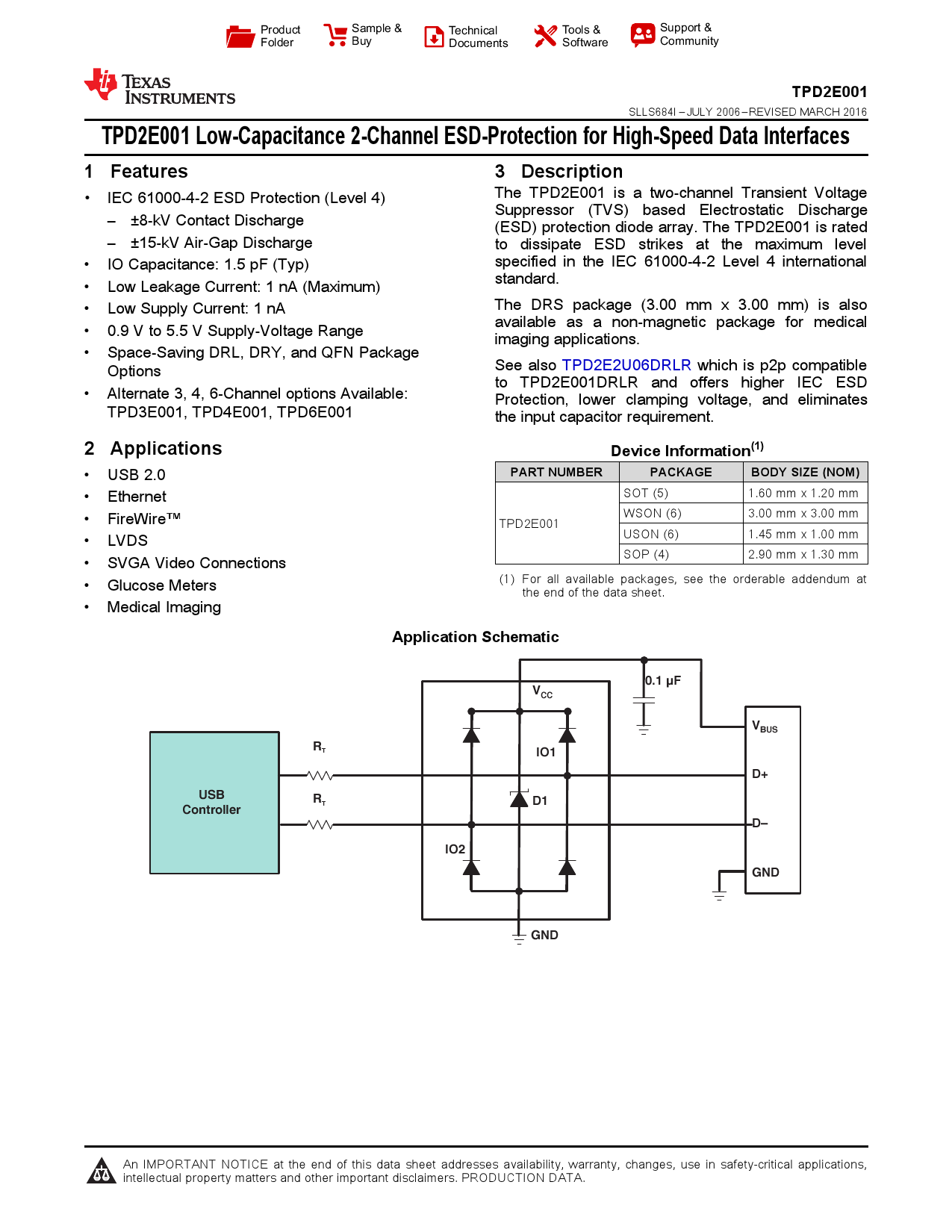 TPD2E001DRLR_（TI(德州仪器)）TPD2E001DRLR中文资料_价格_PDF手册-立创电子商城