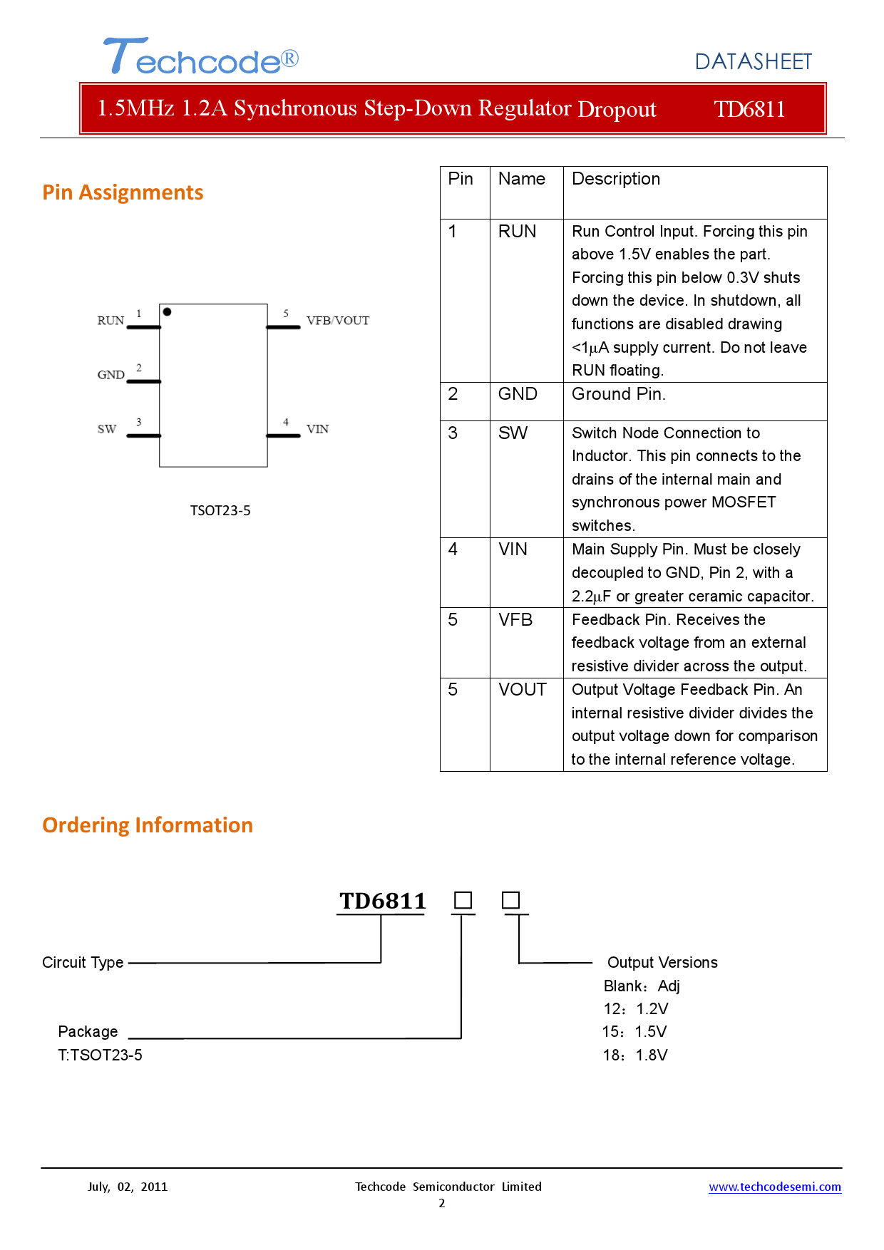 TD6811_（Techcode(泰德)）TD6811中文资料_价格_PDF手册-立创电子商城