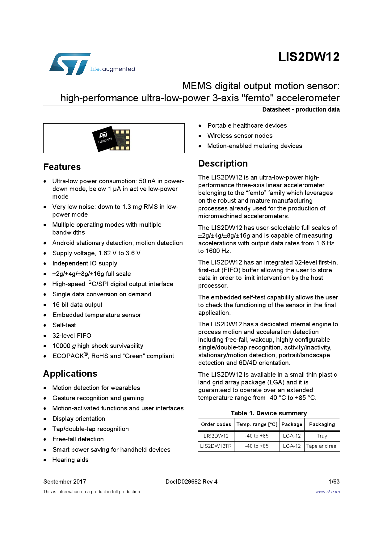 LIS2DW12TR_（ST(意法半导体)）LIS2DW12TR中文资料_价格_PDF手册-立创电子商城