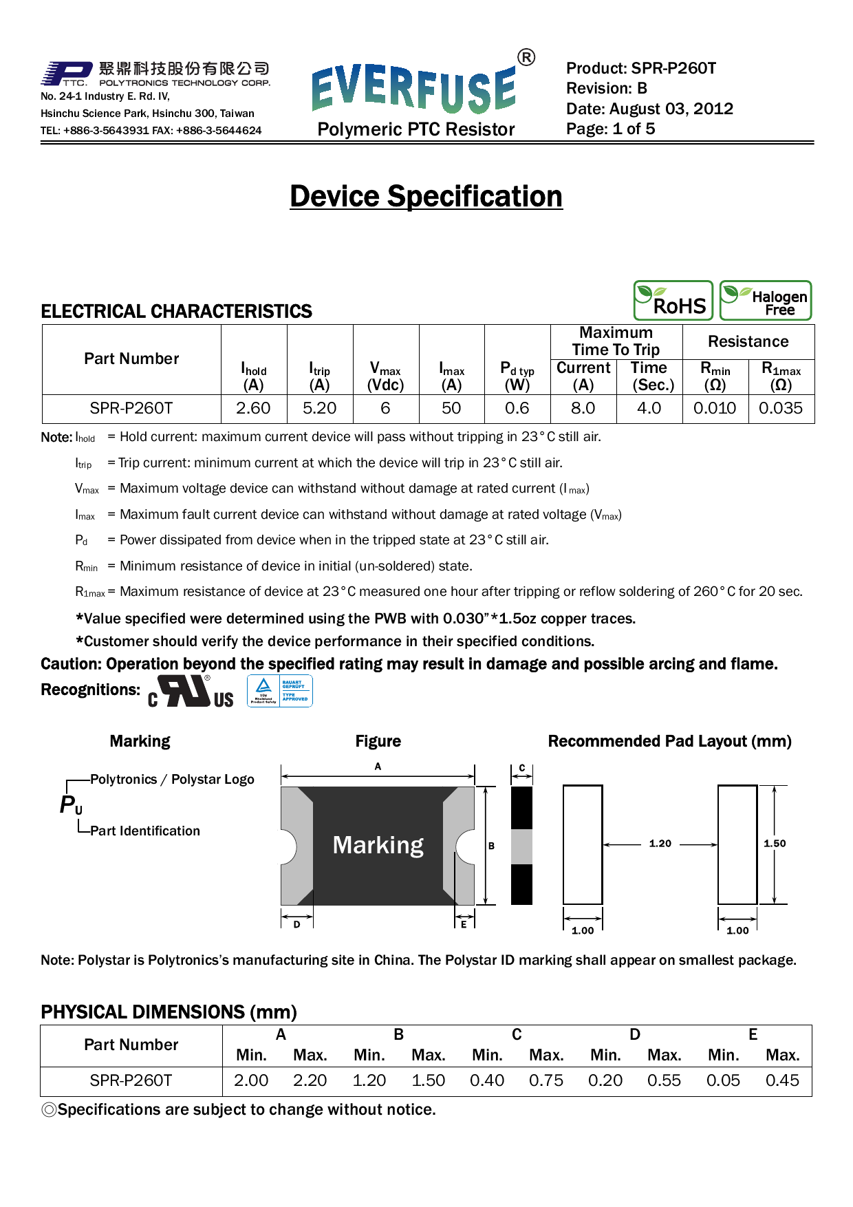 SPR-P260T_（PTTC(聚鼎)）SPR-P260T中文资料_价格_PDF手册-立创电子商城