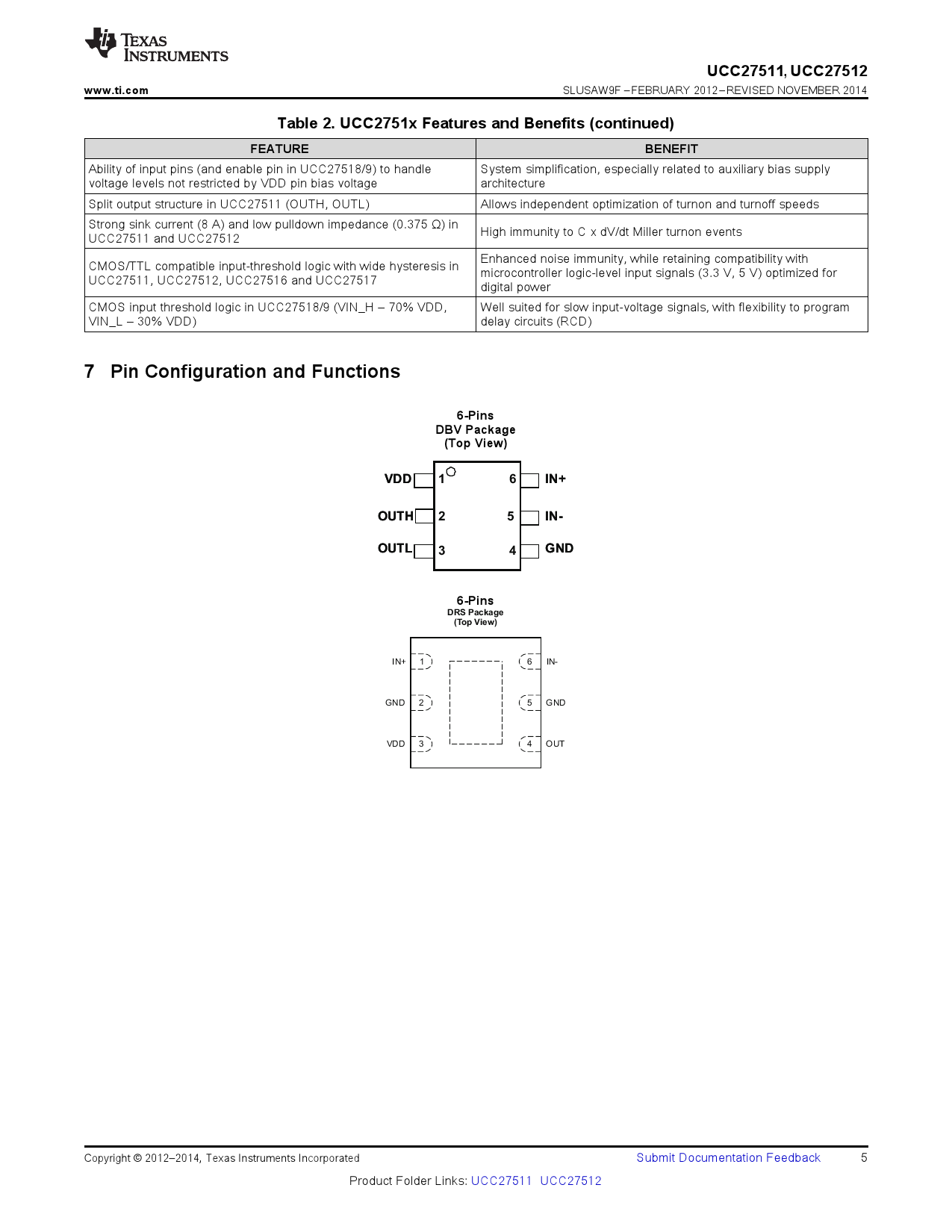 UCC27511DBVR_（TI(德州仪器)）UCC27511DBVR中文资料_价格_PDF手册-立创电子商城