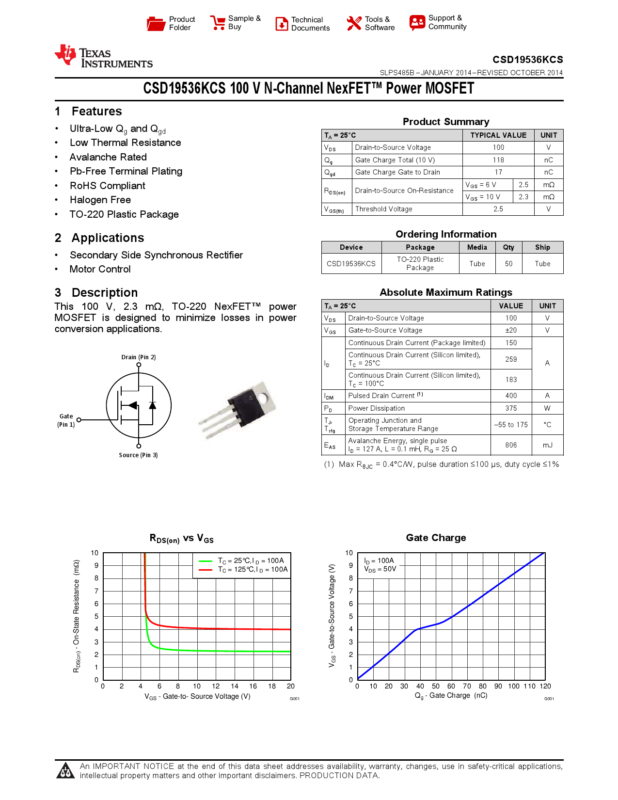 CSD19536KCS_（TI(德州仪器)）CSD19536KCS中文资料_价格_PDF手册-立创电子商城