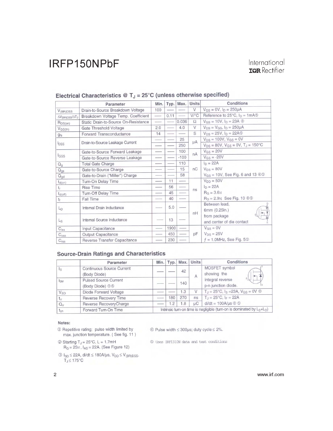 IRFP150NPBF_（Infineon(英飞凌)）IRFP150NPBF中文资料_价格_PDF手册-立创电子商城