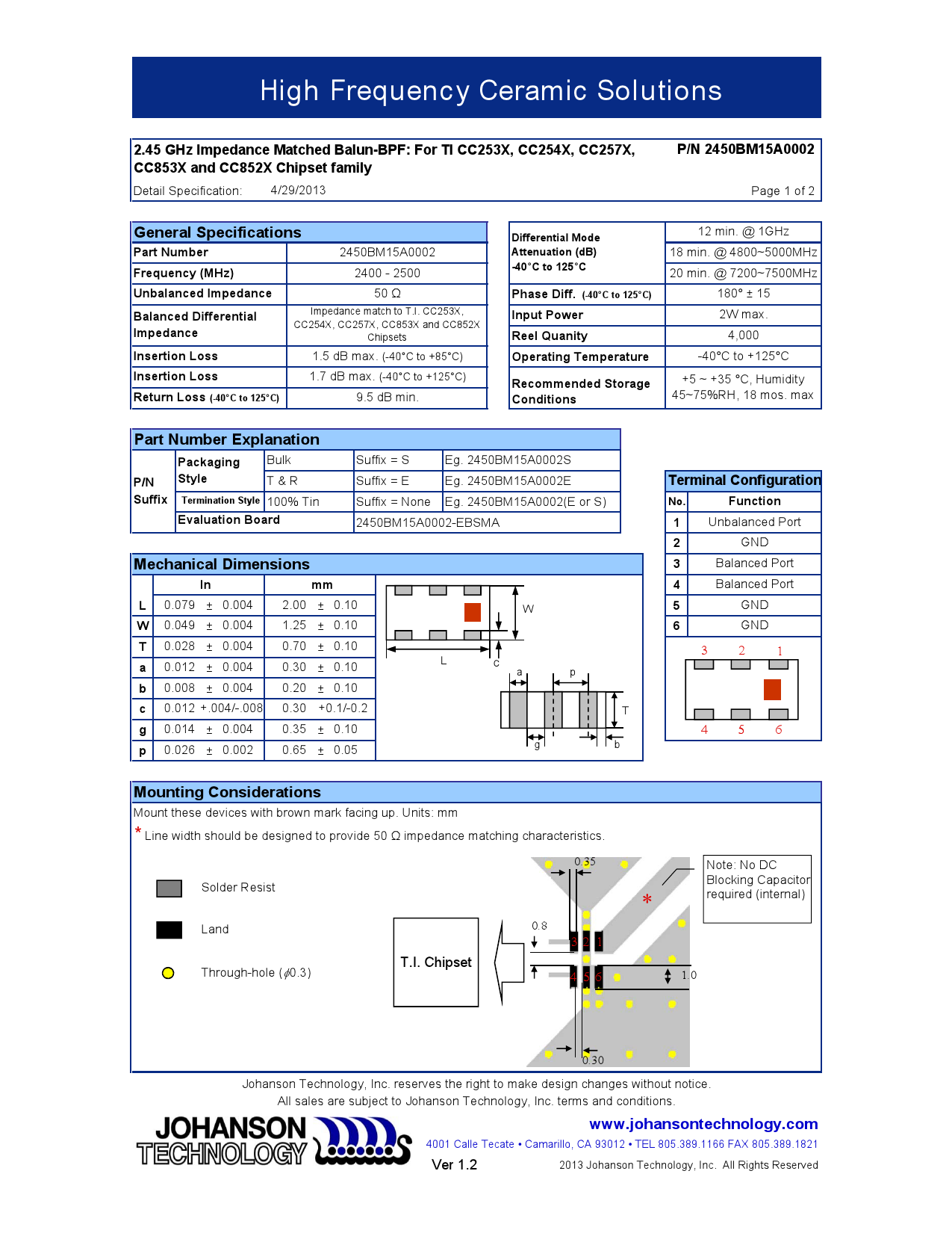 2450BM15A0002E_（JOHANSON(约翰逊)）2450BM15A0002E中文资料_价格_PDF手册-立创电子商城