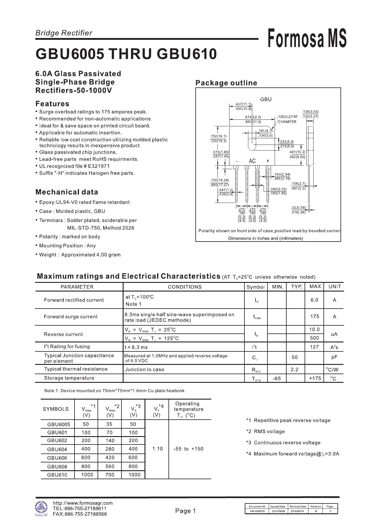 GBU606_（FMS(美丽微)）GBU606中文资料_价格_PDF手册-立创电子商城