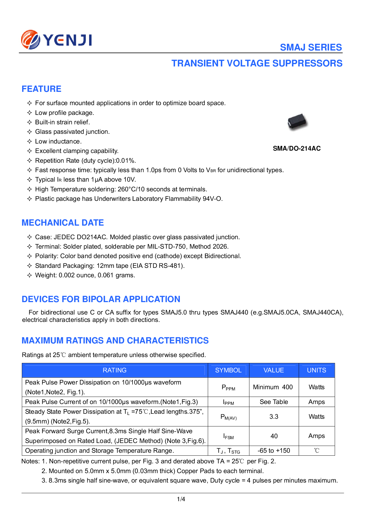 SMAJ26CA_（台湾元基）SMAJ26CA中文资料_价格_PDF手册-立创电子商城
