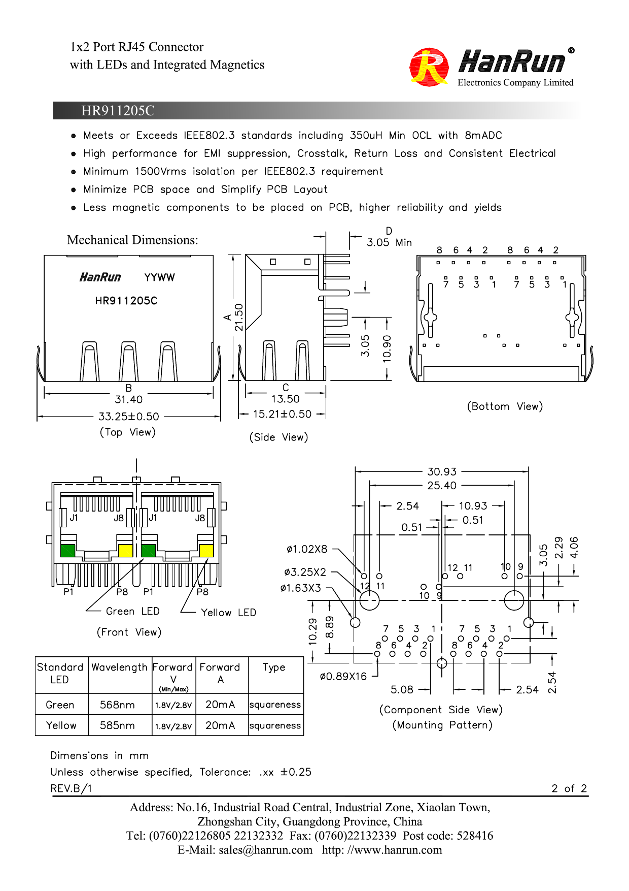HR911205C_（HANRUN(汉仁)）HR911205C中文资料_价格_PDF手册-立创电子商城