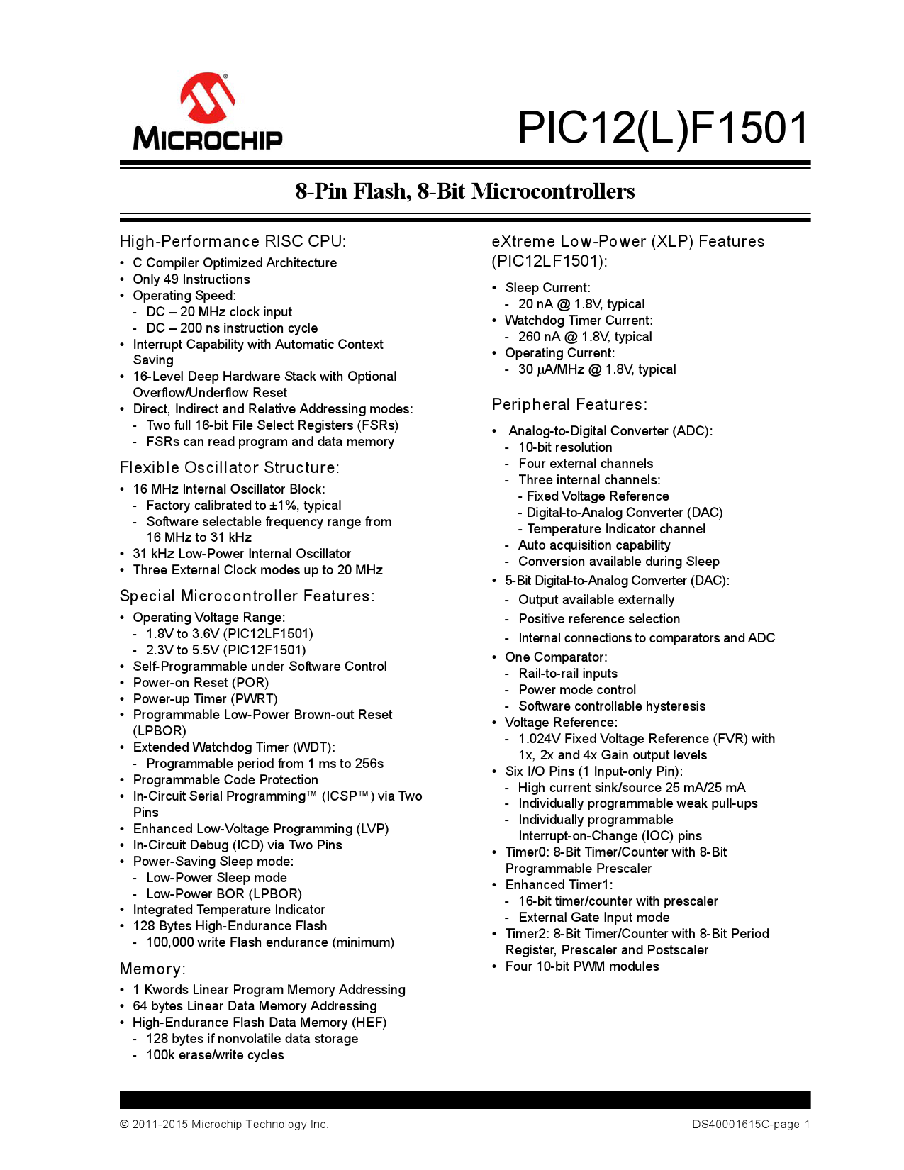 PIC12F1501-E/SN_（MICROCHIP(美国微芯)）PIC12F1501-E/SN中文资料_价格_PDF手册-立创电子商城