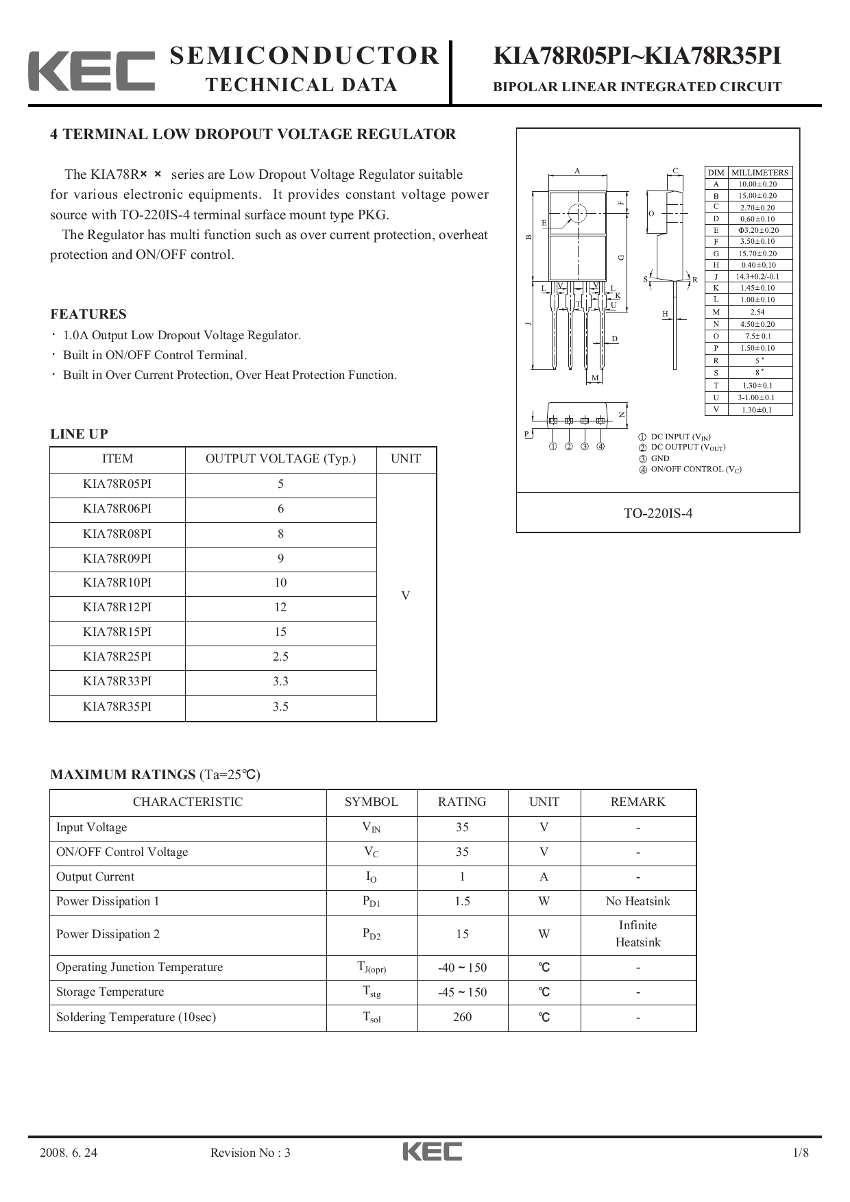KIA78R05PI-CU/P_（KEC）KIA78R05PI-CU/P中文资料_价格_PDF手册-立创电子商城