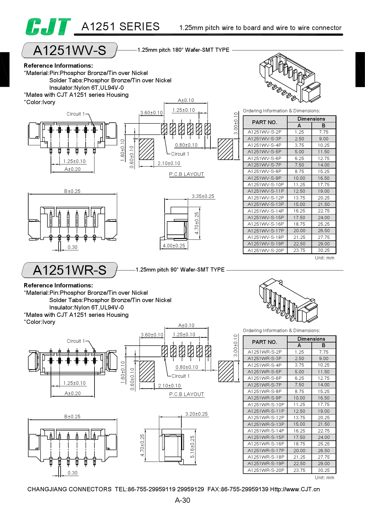 A1251WV-5P_（CJT(长江连接器)）A1251WV-5P中文资料_价格_PDF手册-立创电子商城