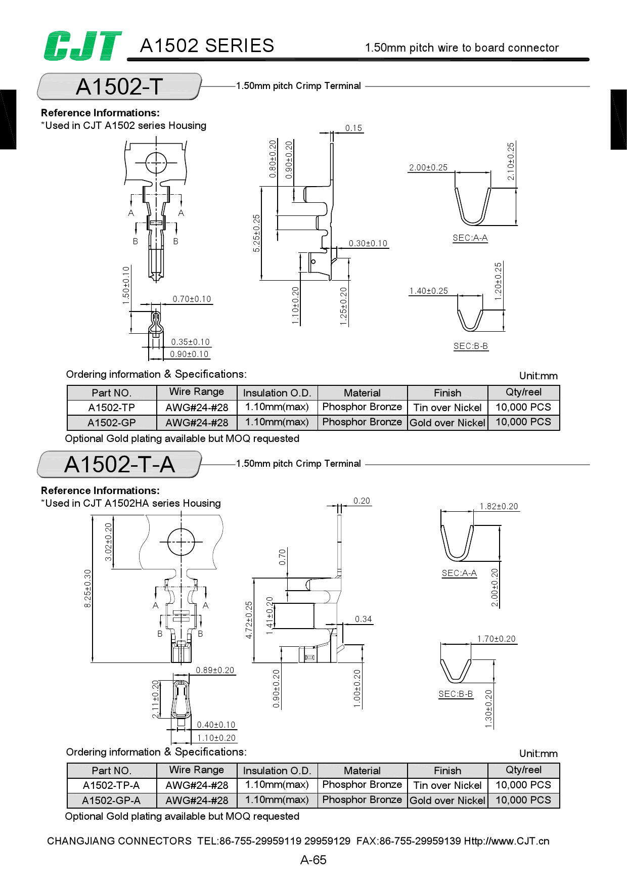 A1502WV-S-6P_（CJT(长江连接器)）A1502WV-S-6P中文资料_价格_PDF手册-立创电子商城