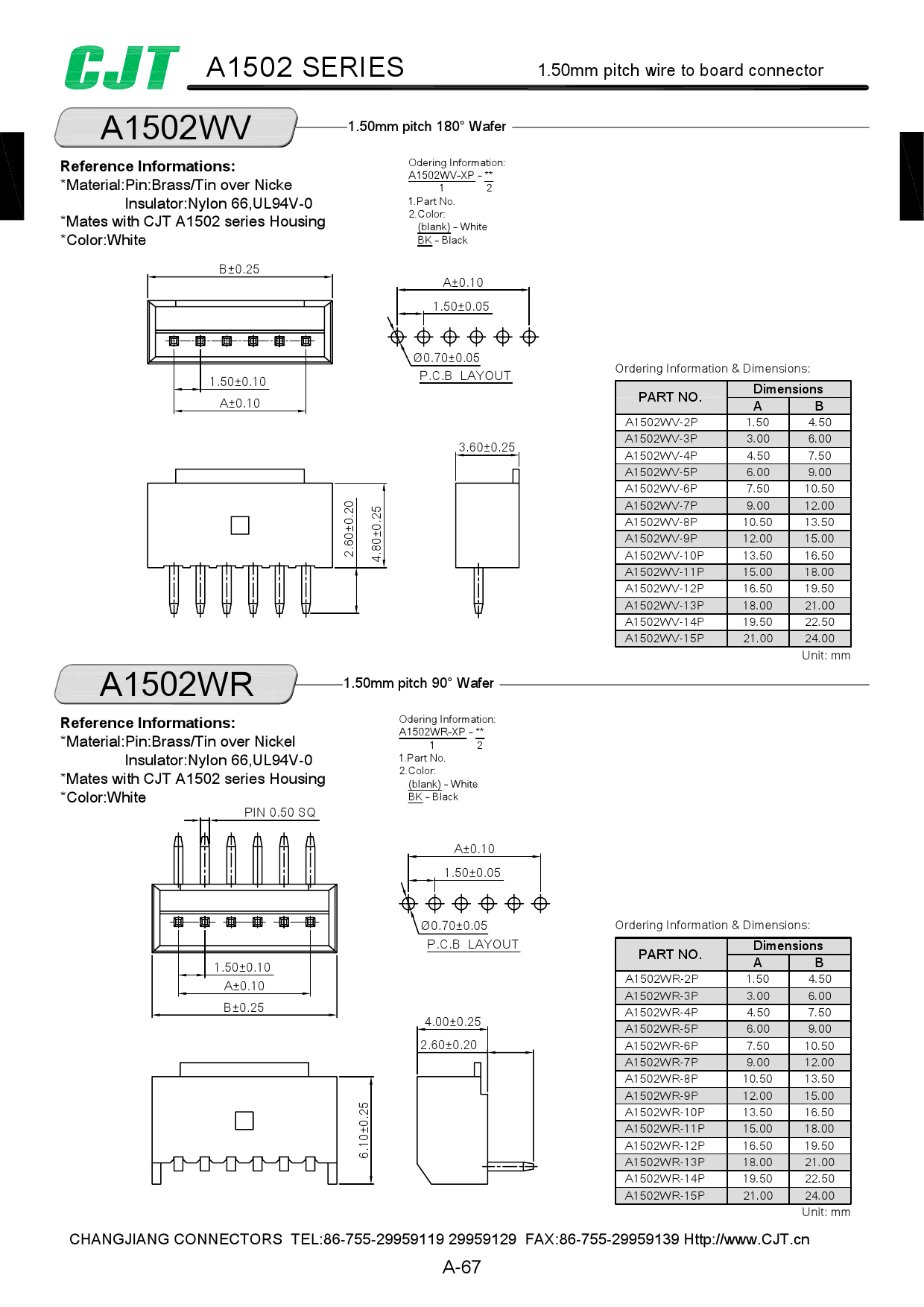A1502WV-S-6P_（CJT(长江连接器)）A1502WV-S-6P中文资料_价格_PDF手册-立创电子商城