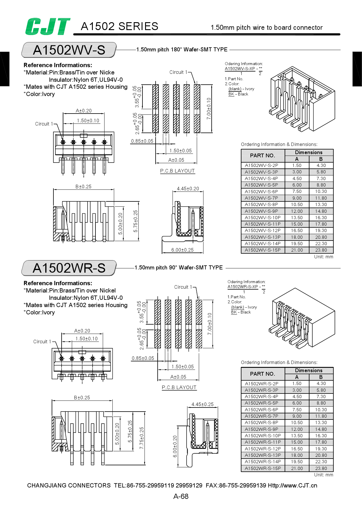 A1502WV-S-6P_（CJT(长江连接器)）A1502WV-S-6P中文资料_价格_PDF手册-立创电子商城