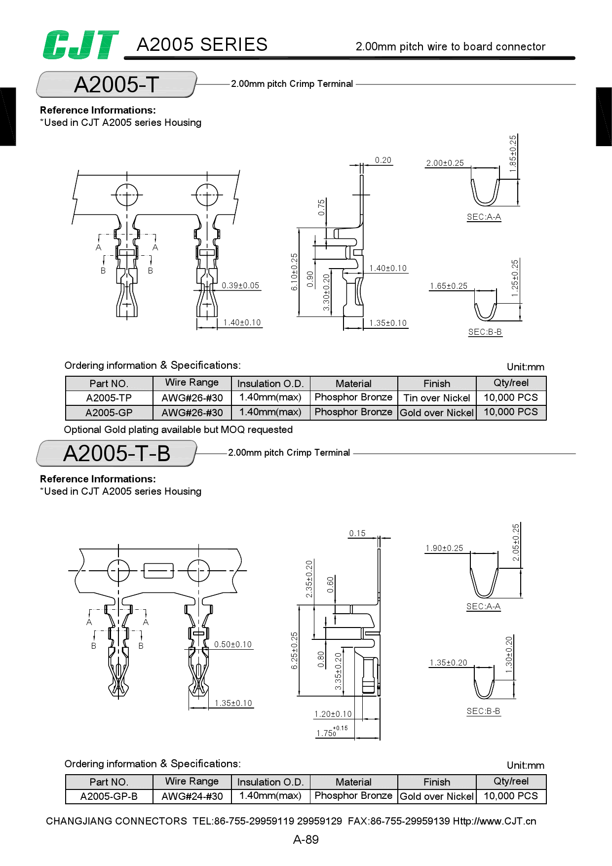 A2005HWV-2x5P_（CJT(长江连接器)）A2005HWV-2x5P中文资料_价格_PDF手册-立创电子商城