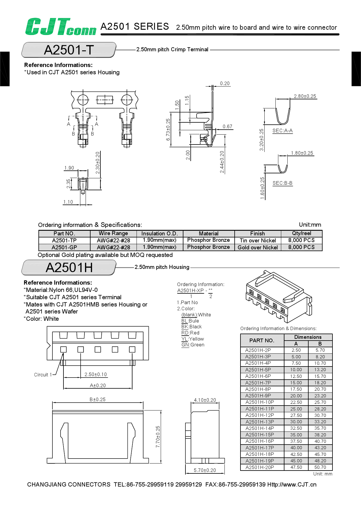 A2501WR-4P_（CJT(长江连接器)）A2501WR-4P中文资料_价格_PDF手册-立创电子商城