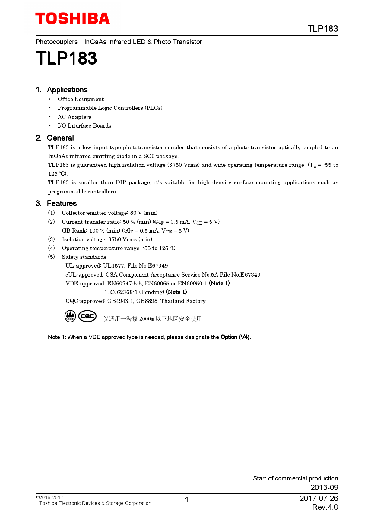 TLP183(GR-TPL,E_（TOSHIBA(东芝)）TLP183(GR-TPL,E中文资料_价格_PDF手册-立创电子商城