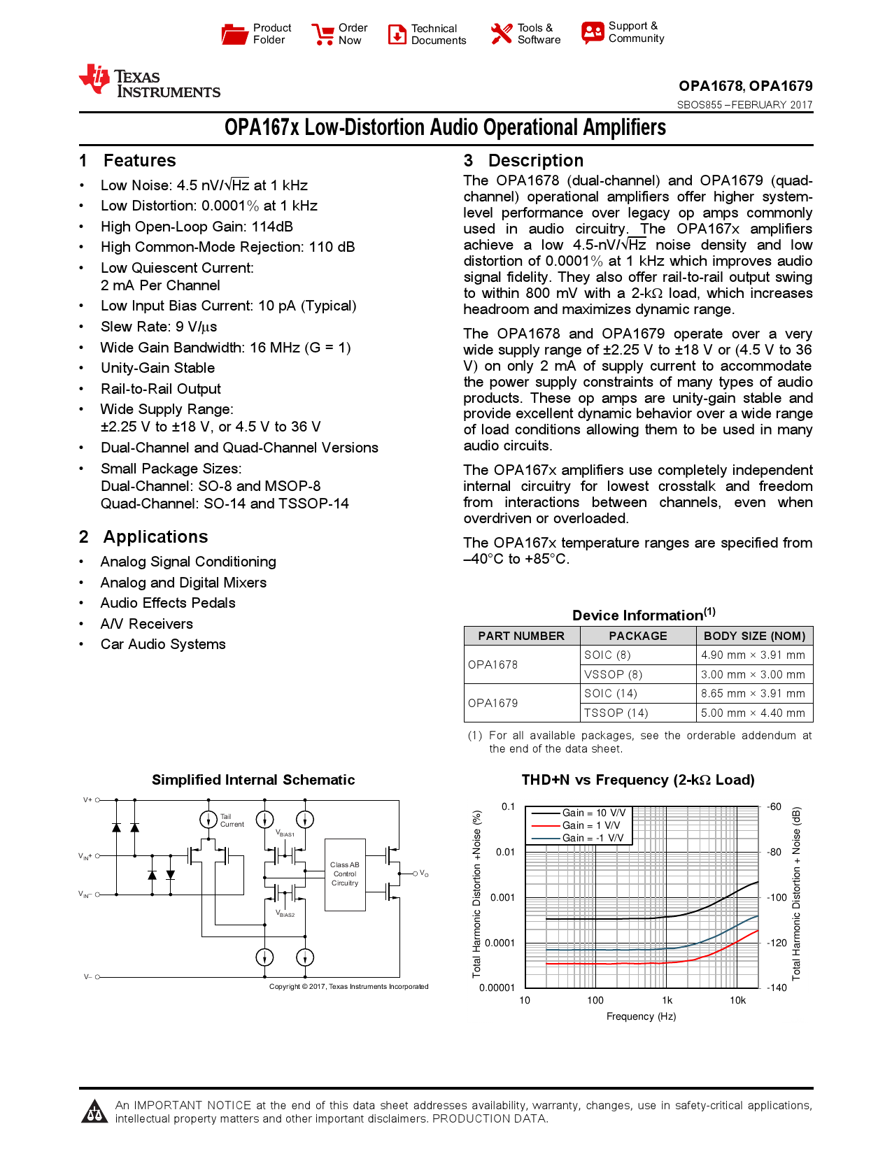 OPA1678IDR_（TI(德州仪器)）OPA1678IDR中文资料_价格_PDF手册-立创电子商城