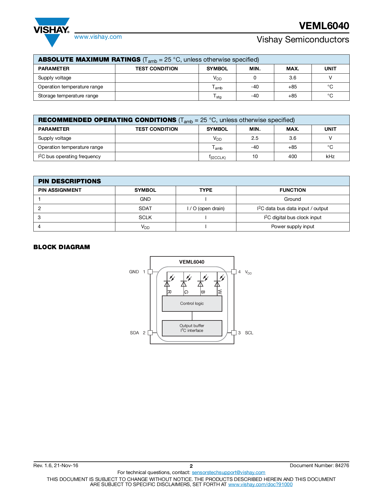 VEML6040A3OG_（VISHAY(威世)）VEML6040A3OG中文资料_价格_PDF手册-立创电子商城