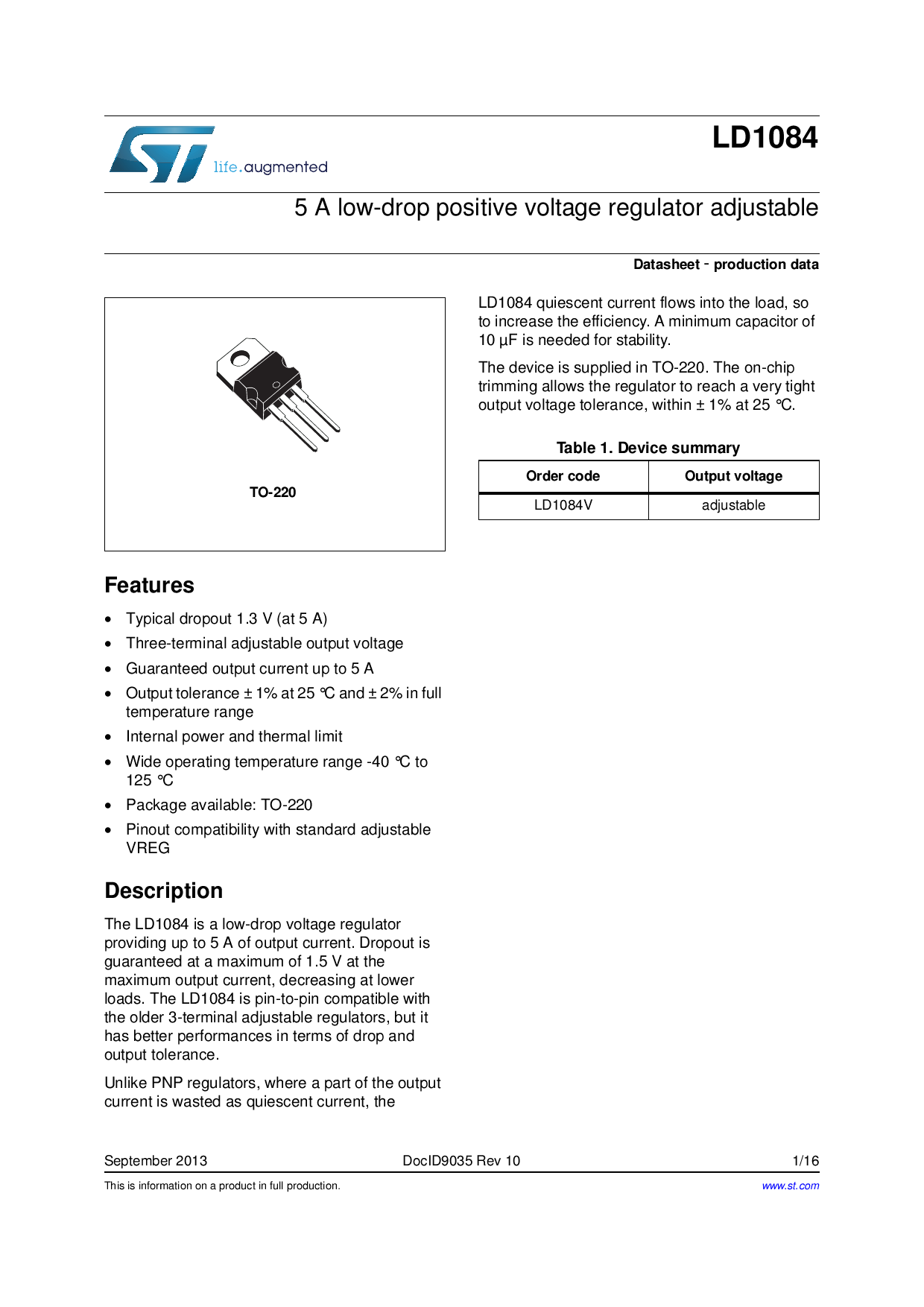 LD1084V_（ST(意法半导体)）LD1084V中文资料_价格_PDF手册-立创电子商城
