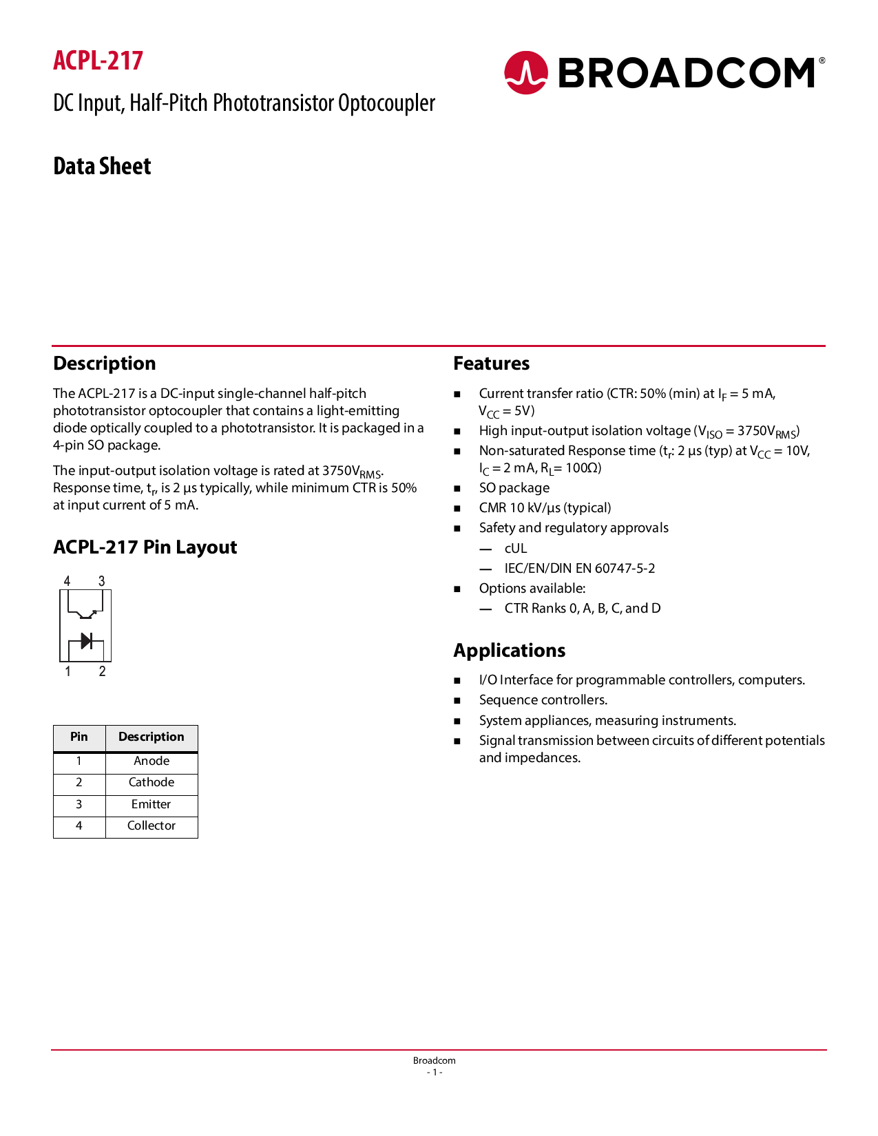 ACPL-217-50BE_（Broadcom(博通)）ACPL-217-50BE中文资料_价格_PDF手册-立创电子商城