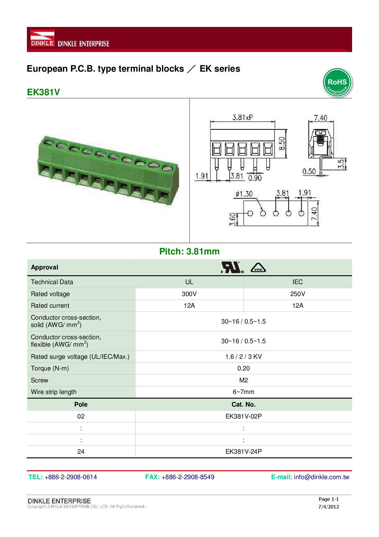 EK381V-03P_（dinkle(台湾町洋)）EK381V-03P中文资料_价格_PDF手册-立创电子商城