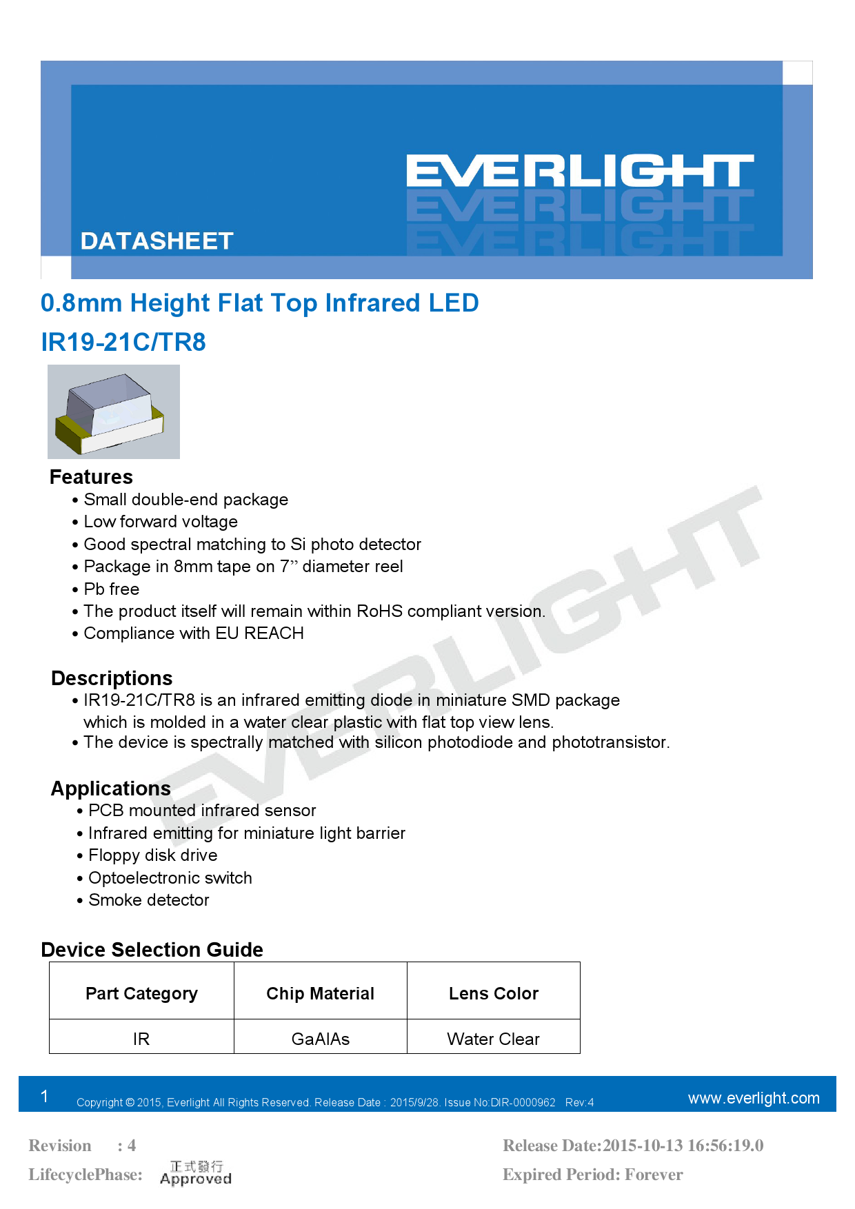 IR19-21C/TR8_（EVERLIGHT(台湾亿光)）IR19-21C/TR8中文资料_价格_PDF手册-立创电子商城
