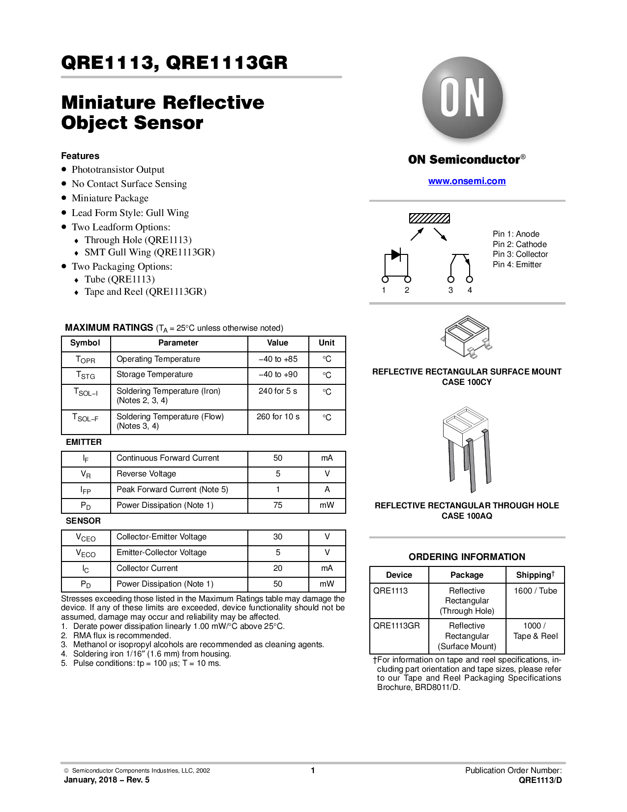 QRE1113GR_（onsemi(安森美)）QRE1113GR中文资料_价格_PDF手册-立创电子商城