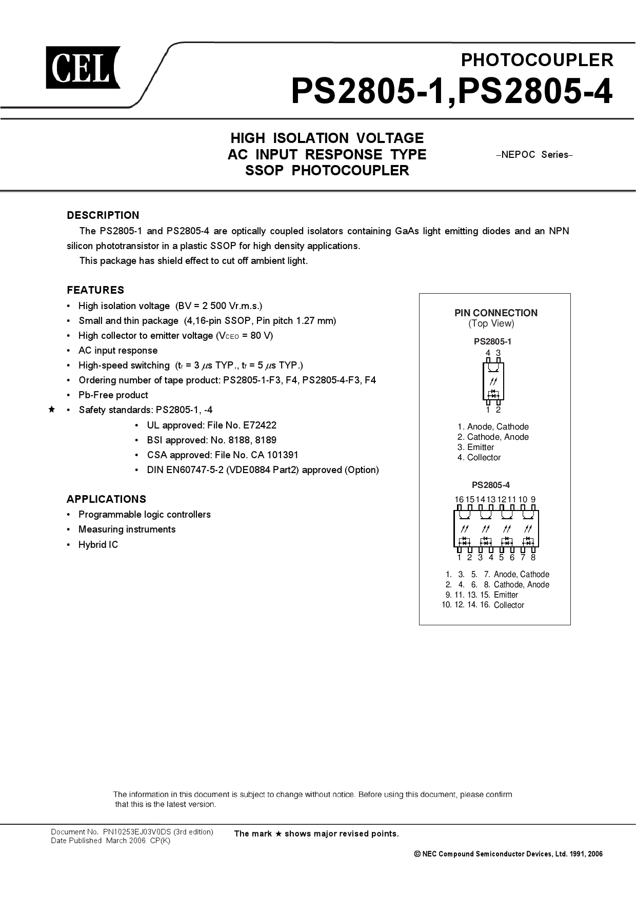 PS2805-4-A_（CEL）PS2805-4-A中文资料_价格_PDF手册-立创电子商城